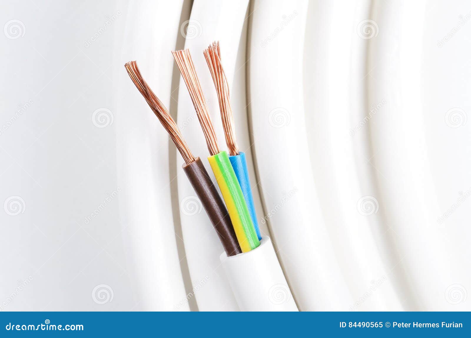 Electrical Cable with Three Insulated Conductors Stock Image - Image of ...