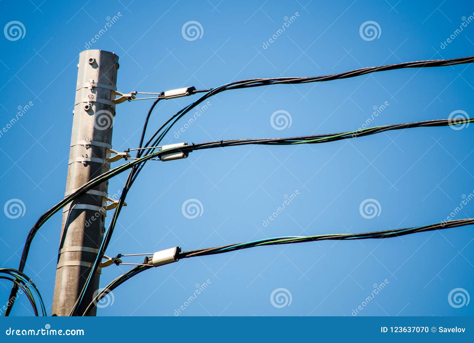 Electrical Cables Attached To the Post Stock Photo - Image of copper ...