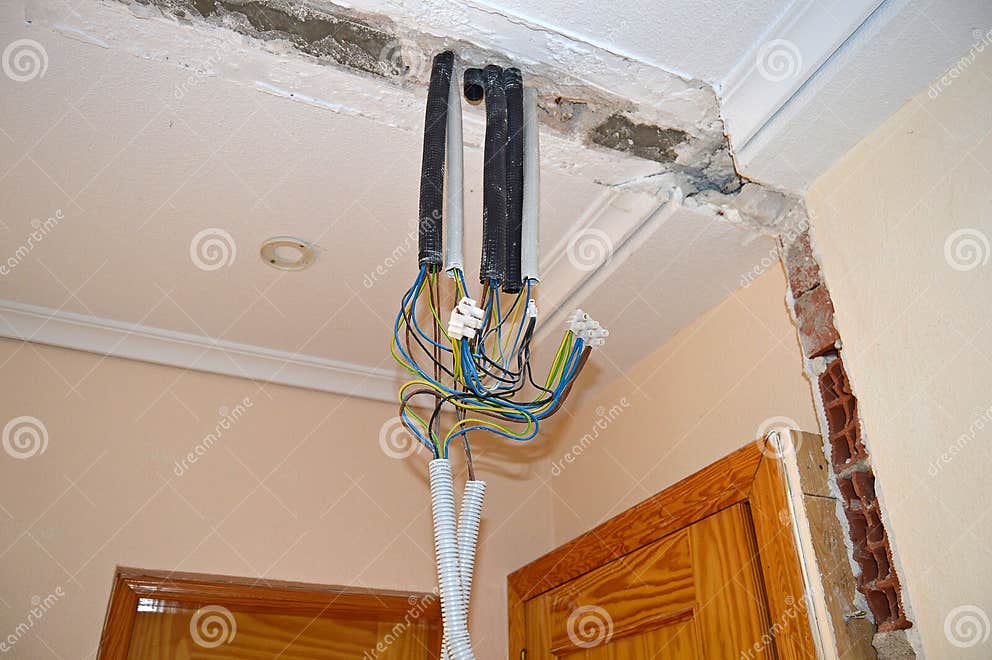 Electrical Cables from the Ceiling Stock Photo - Image of electrical ...