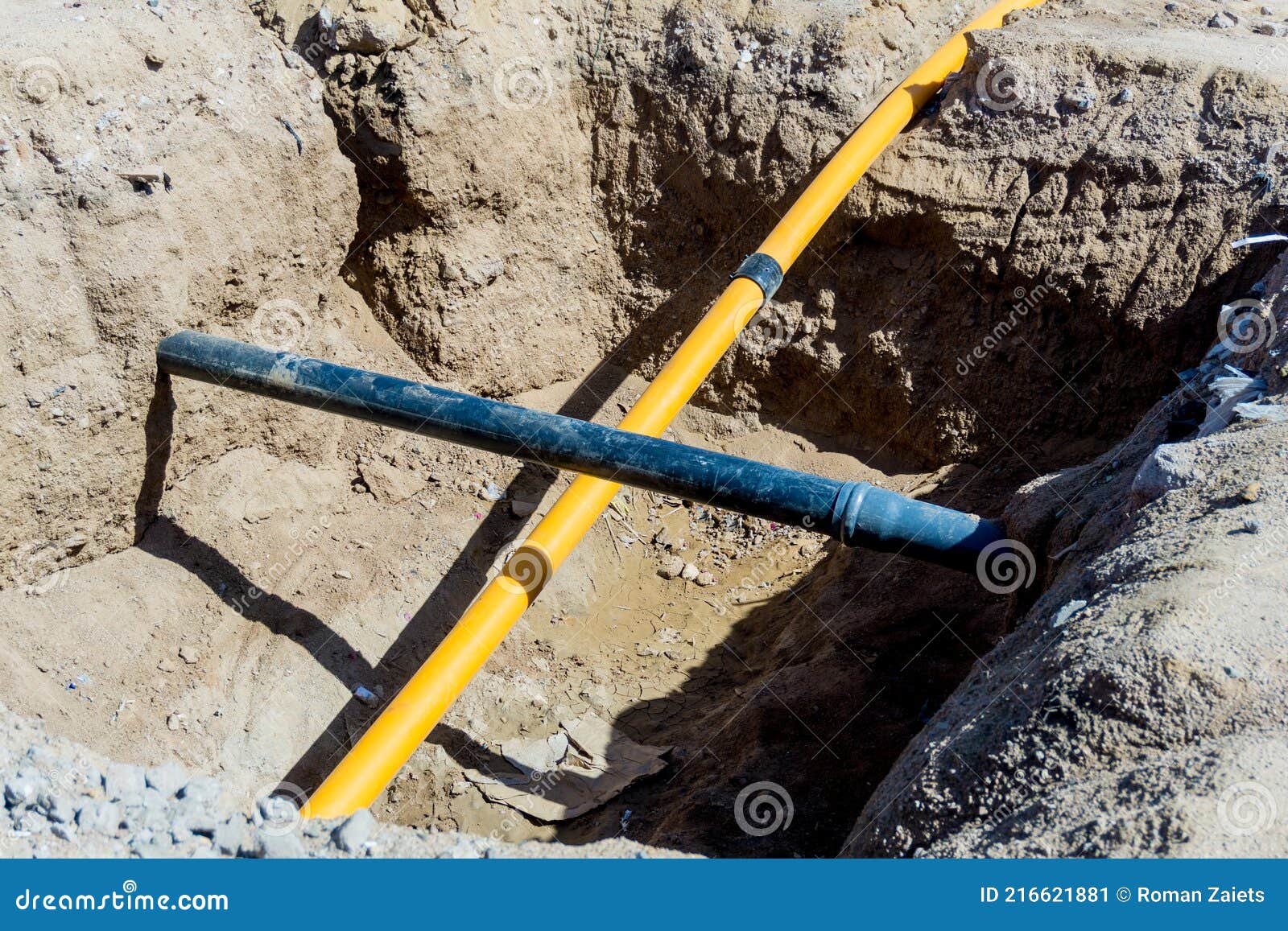 Electrical Cables and Optical Fibres in the Digging on a Construction ...