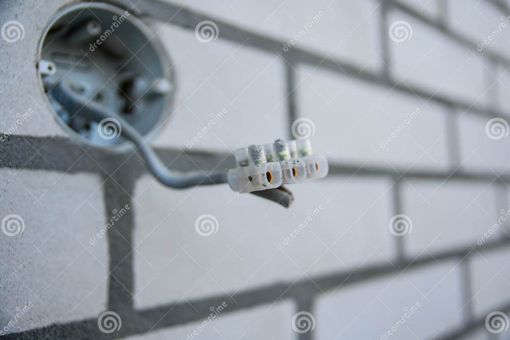 Electrical Cables Stick Out of the Wall Stock Photo - Image of house ...