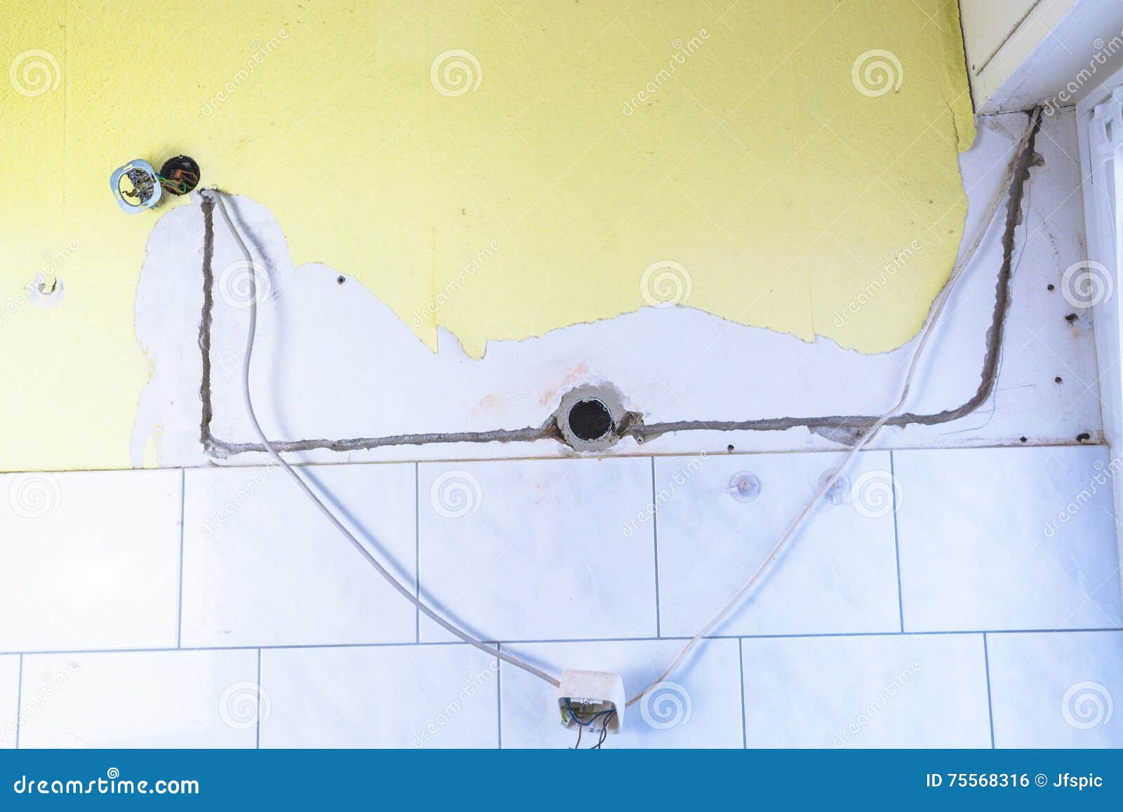 Electrical Cables Under Plaster Stock Photo - Image of laying, home ...