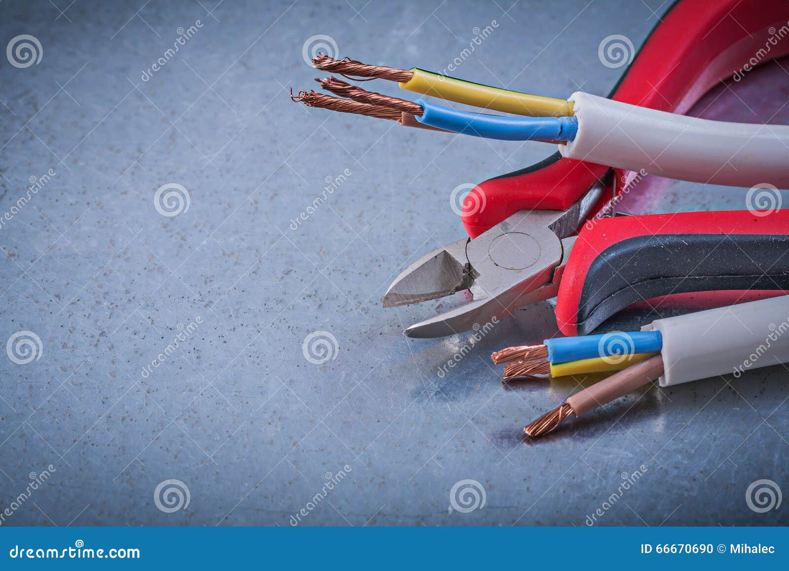 Electrical Cables Wires Nippers on Scratched Metallic Background Stock ...
