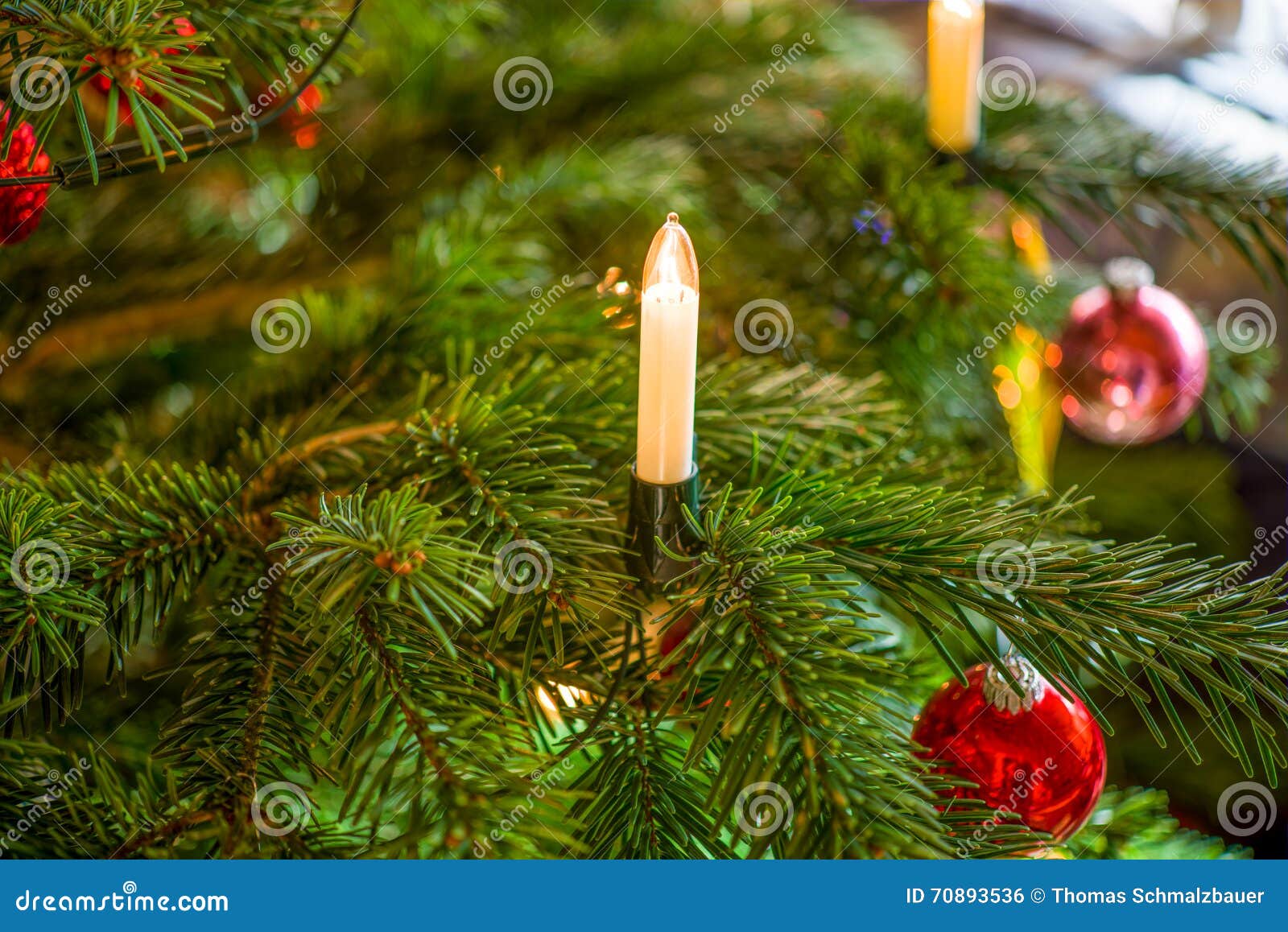 Electrical Candle on a Christmas Tree Stock Photo - Image of decoration ...