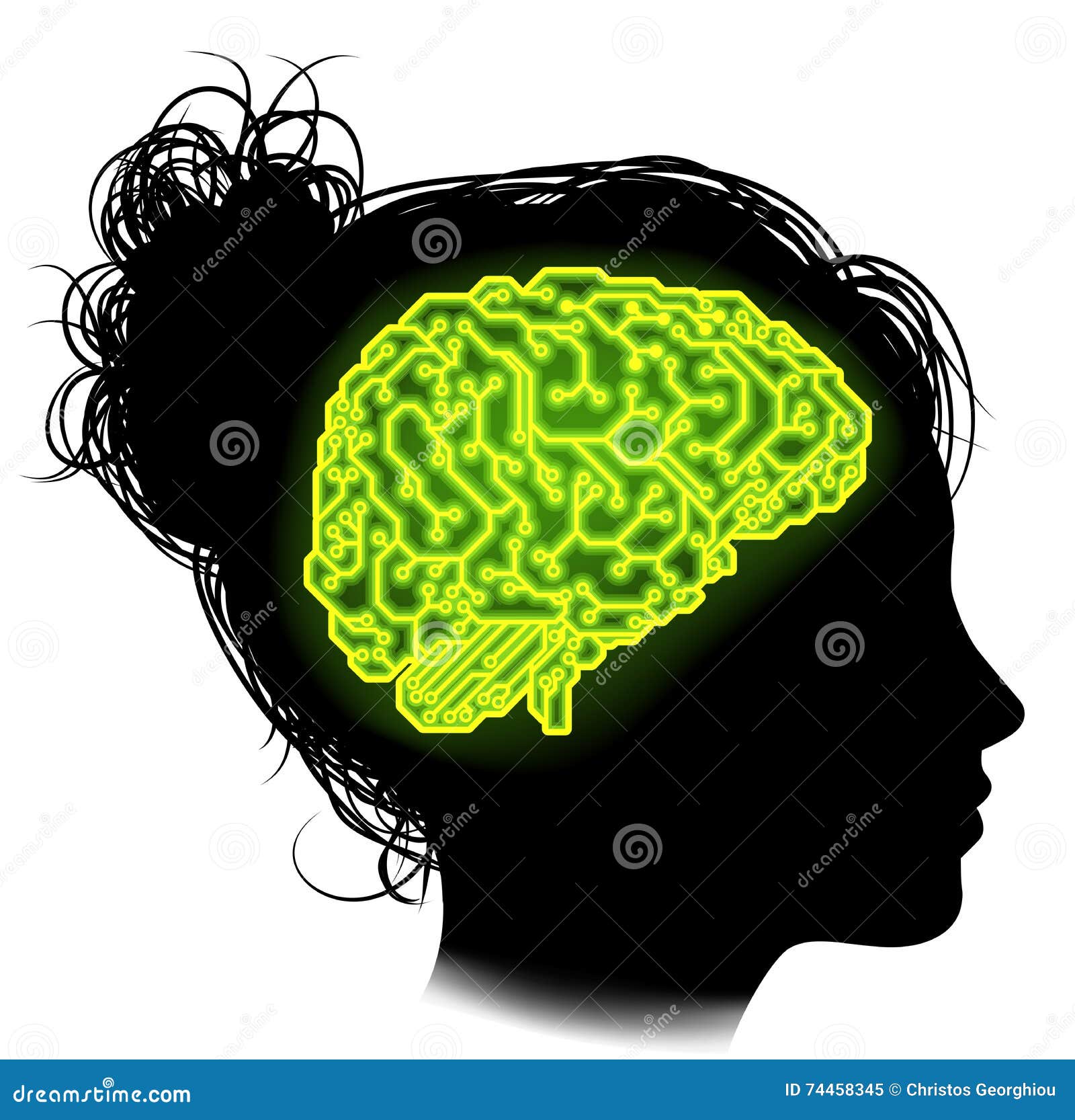Woman Silhouette With Thinking Brain Stock Vector