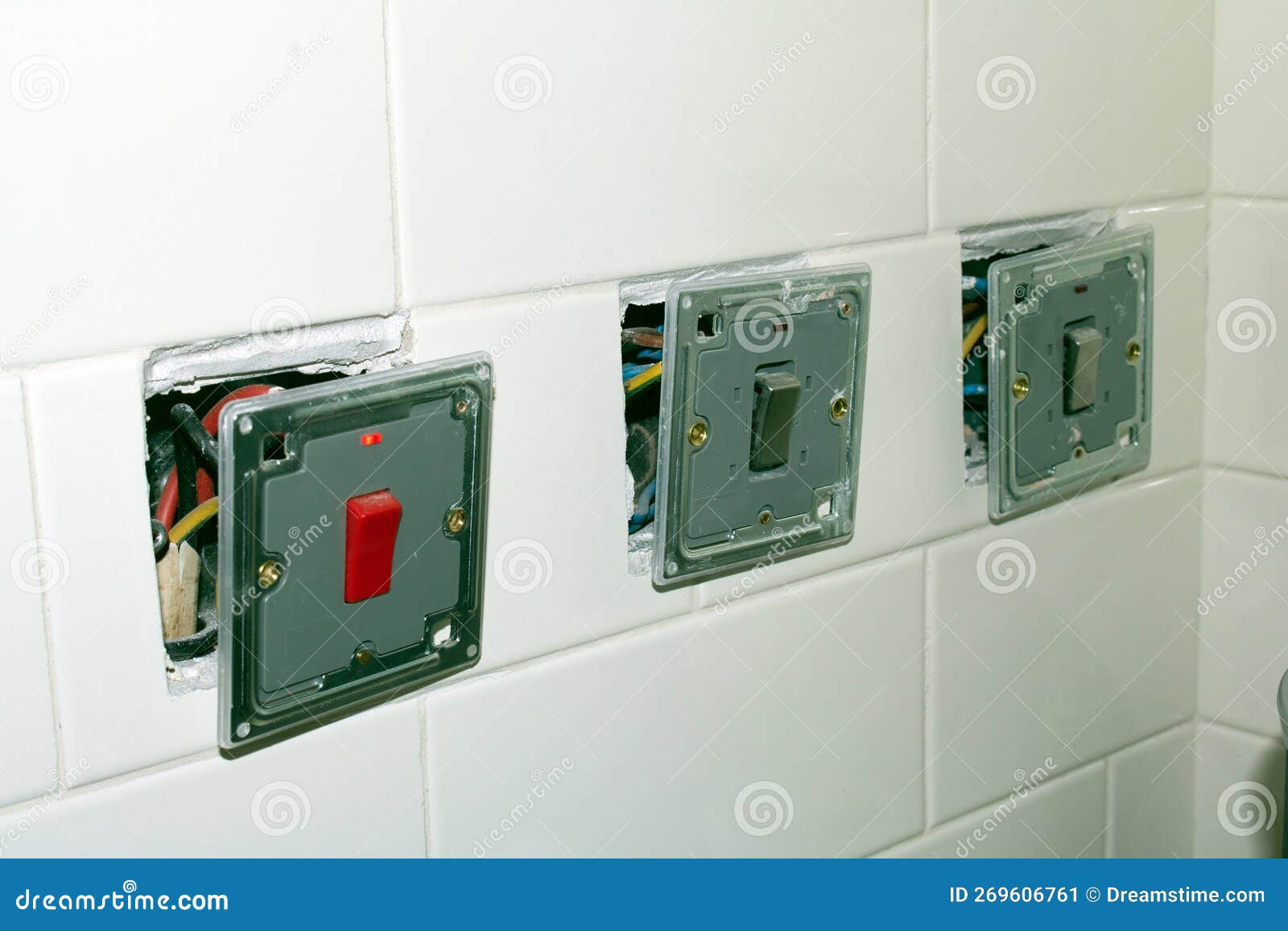 Electrical Circuit Breakers in a White Wall. Close-up Stock Image ...