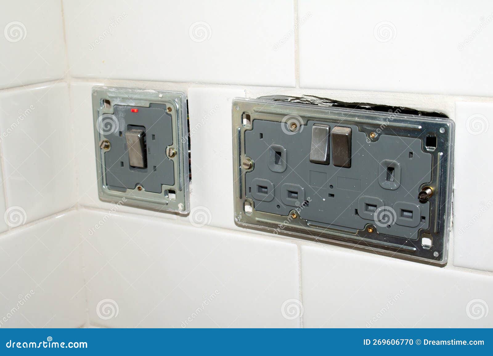 Electrical Circuit Breakers in a White Wall. Close-up Stock Photo ...