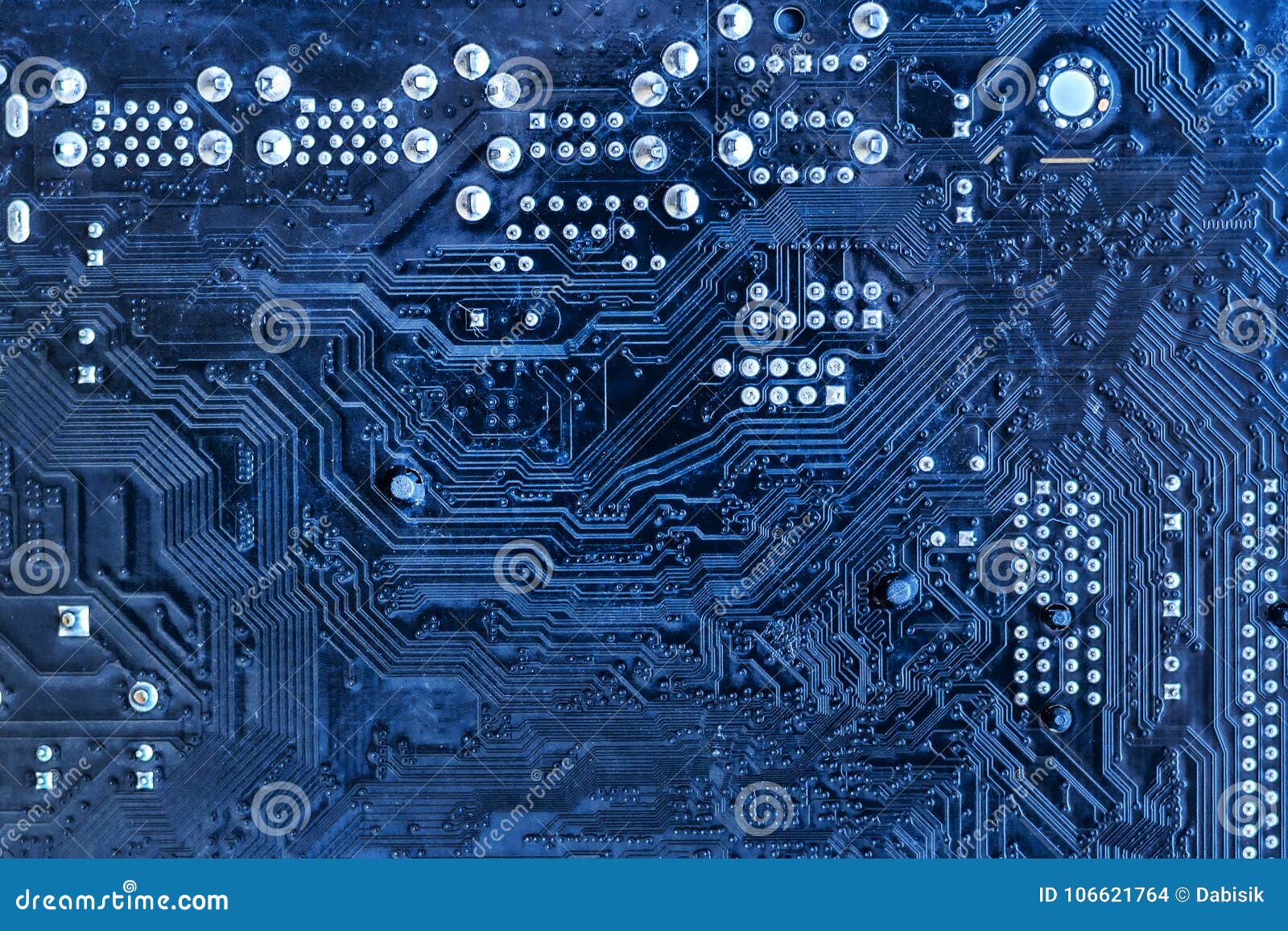 The Electrical Circuit of the Motherboard in Blue Stock Photo - Image ...