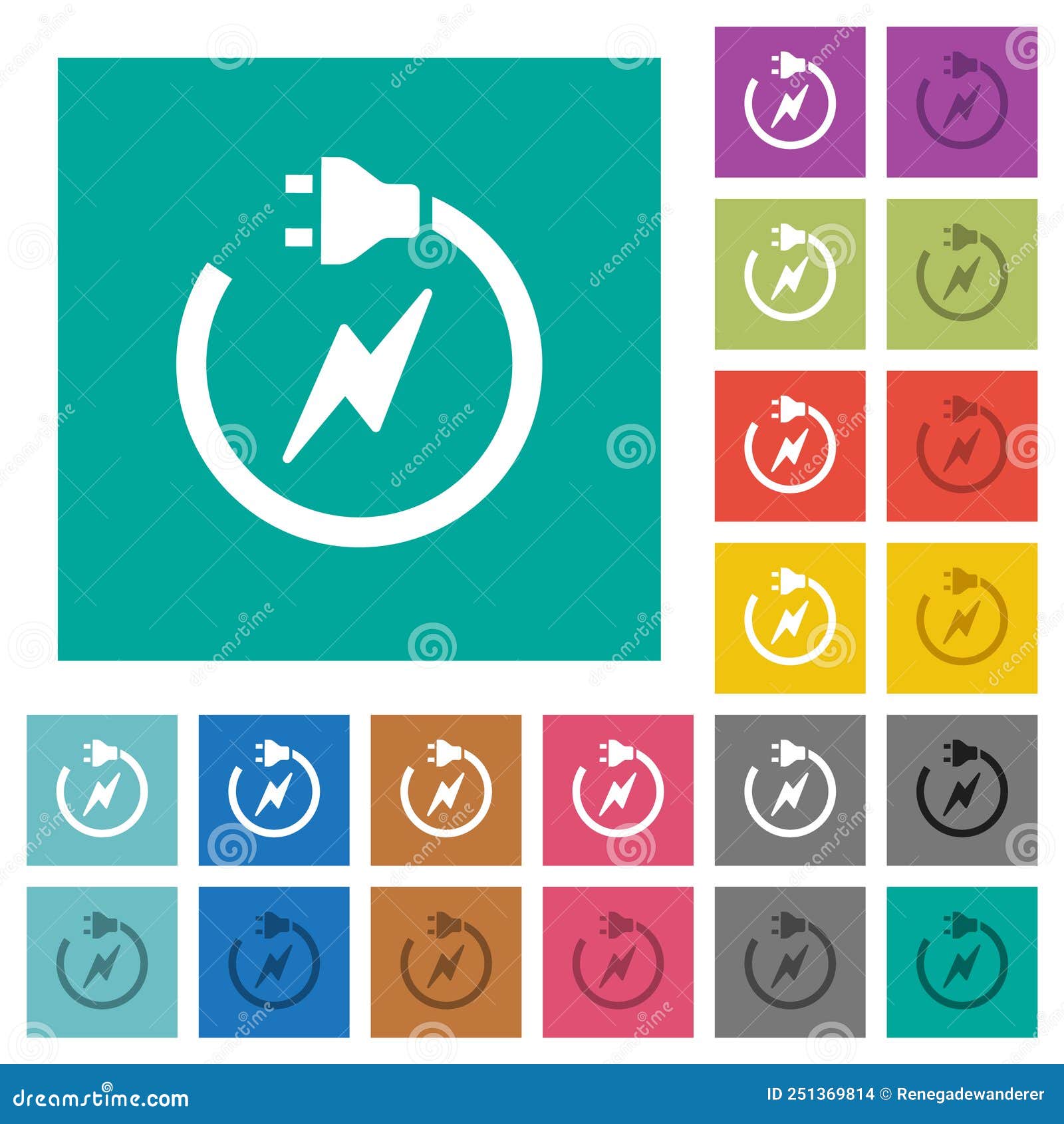 Electrical Circuit with Plug and Cord Square Flat Multi Colored Icons ...