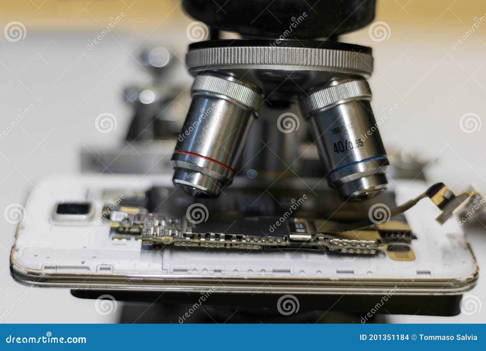 Electrical Circuit of a Smartphone, while Being Checked by a Microscope ...