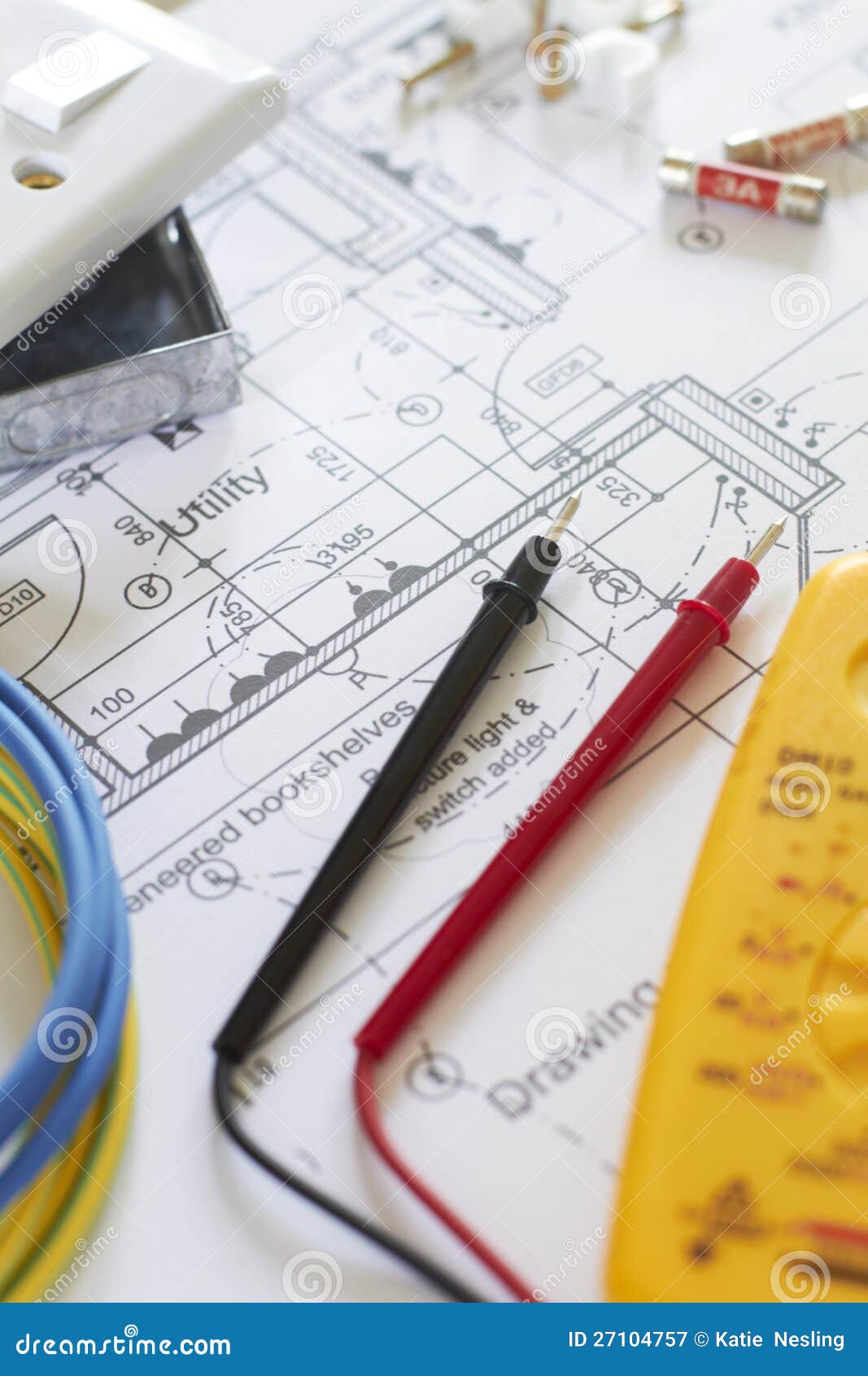 Electrical Components Arranged on House Plans Stock Image - Image of ...