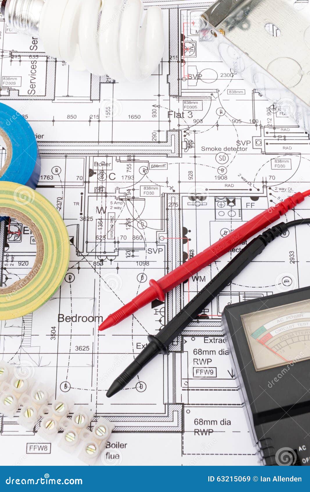 Electrical Components Arranged on House Plans Stock Image - Image of ...