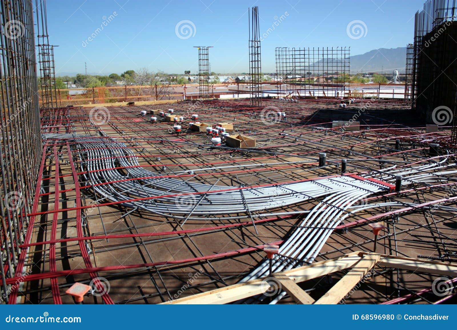 Electrical Conduit Runs in a Post-Tension Slab-on-Deck Stock Photo ... Electrical Conduit Runs in a Post-Tension Slab-on-Deck Stock Photo ...