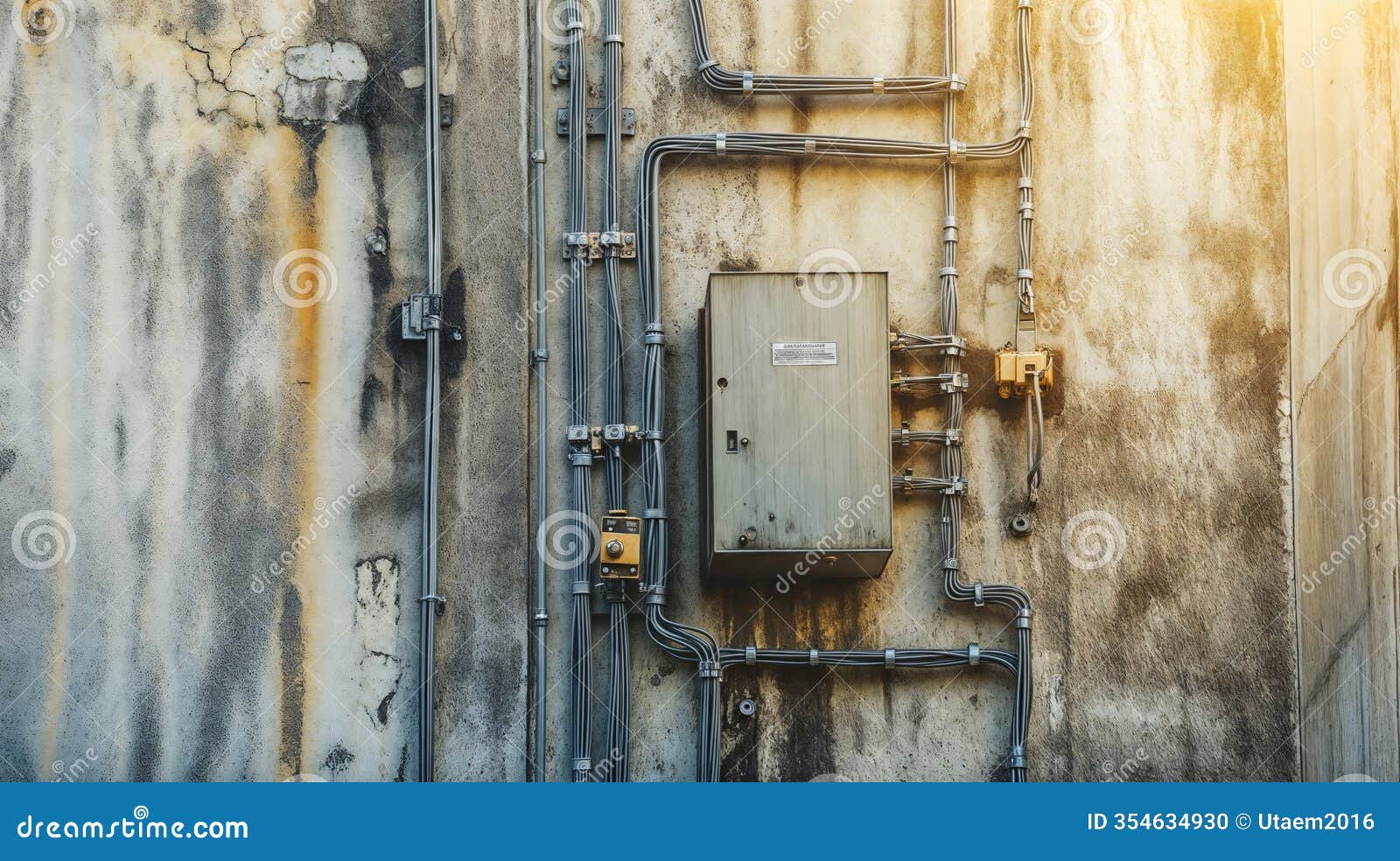 Electrical Conduits and Junction Box Running on Old Wall Stock Photo ...