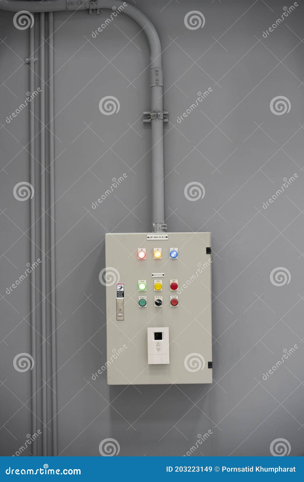 Electrical Control Cabinet on Gray Wall Stock Image - Image of pipe ...