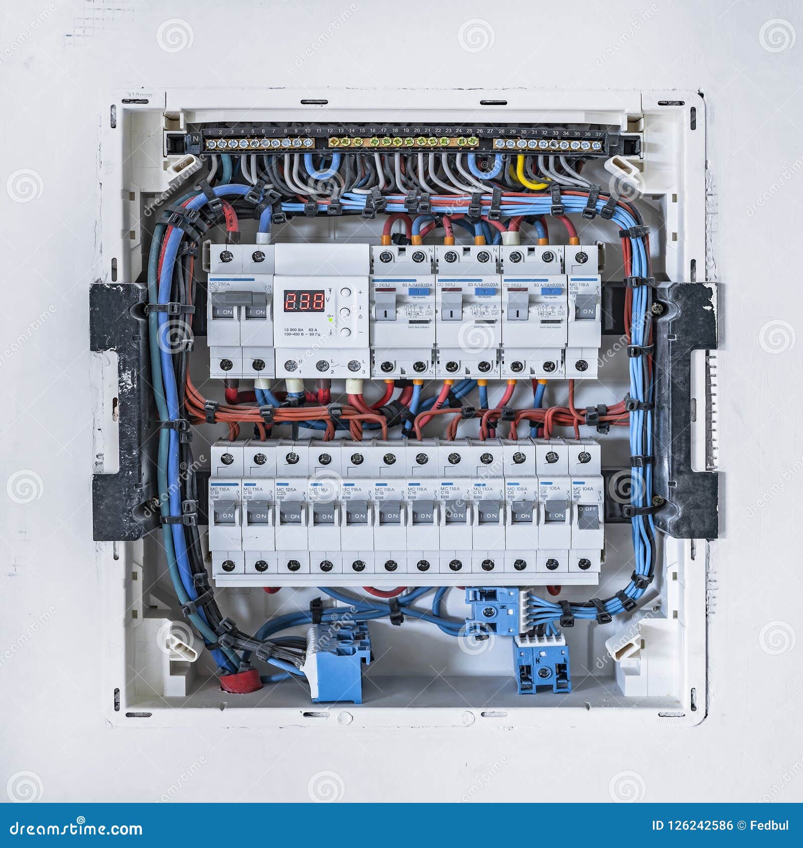 Electrical Control Cabinet at White Wall in House Stock Photo - Image ...