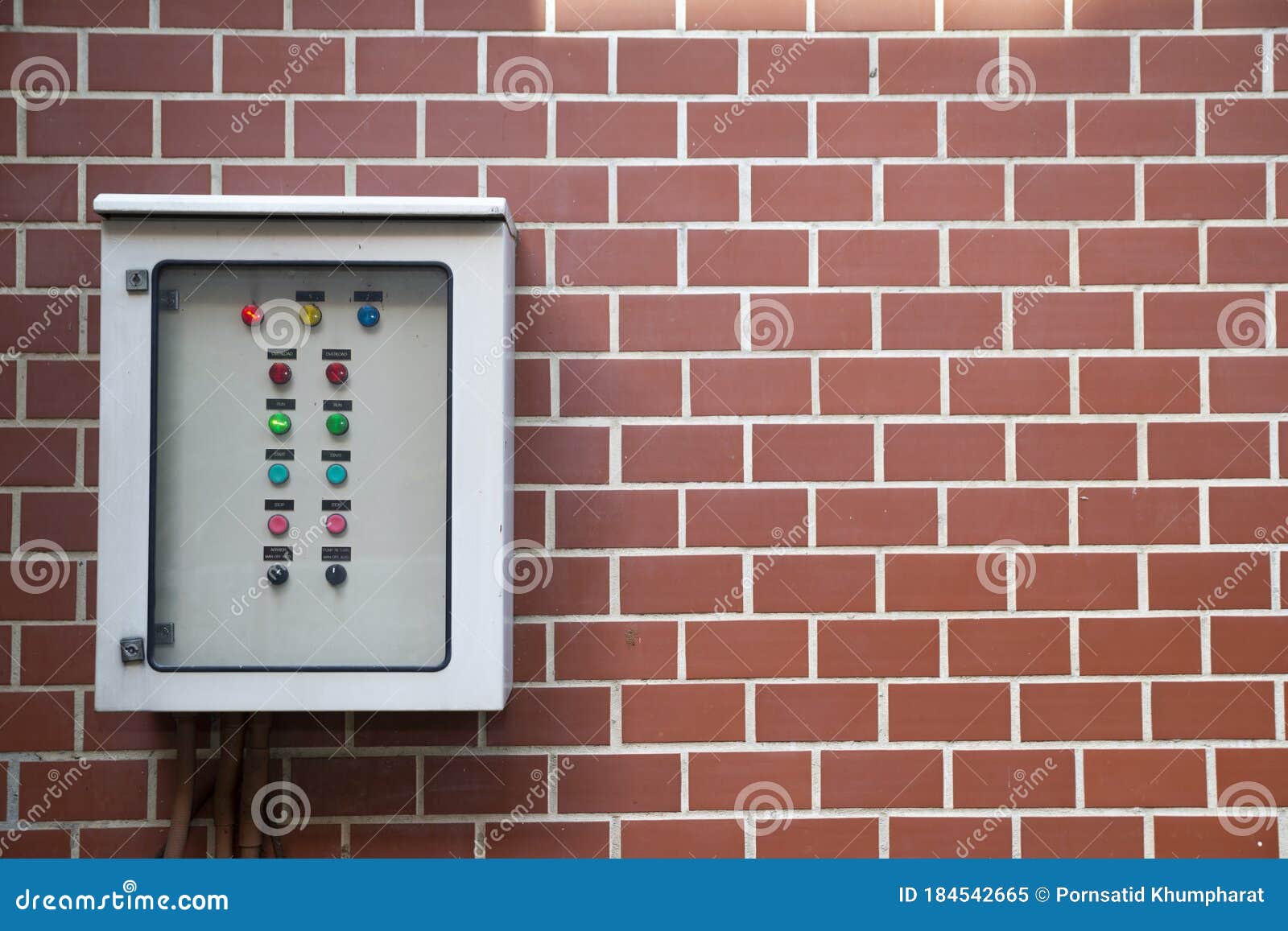 Electrical Control Panel on Brick Wall Texture Background Stock Image ...