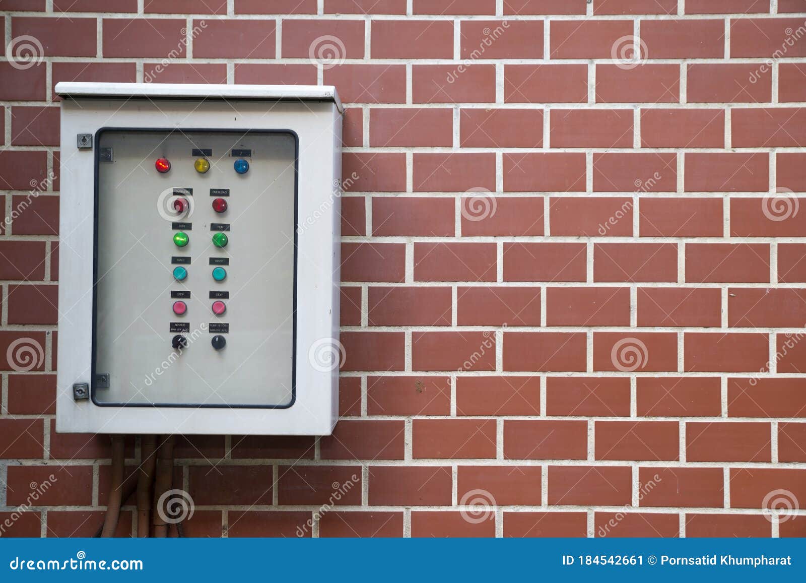 Electrical Control Panel on Brick Wall Texture Background Stock Image ...