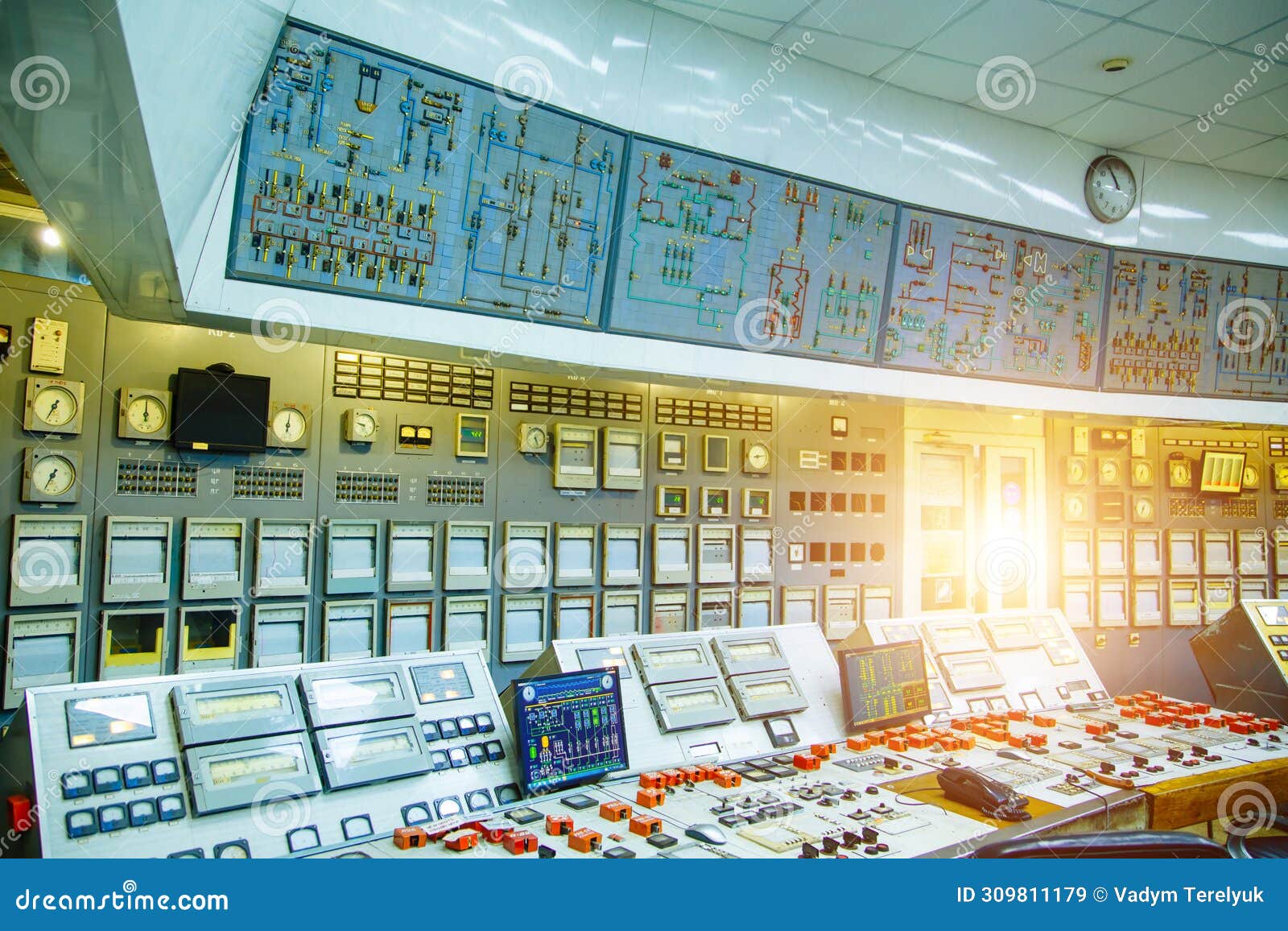 Electrical Control Panel with Buttons and Levers. Nuclear Power Stock ...