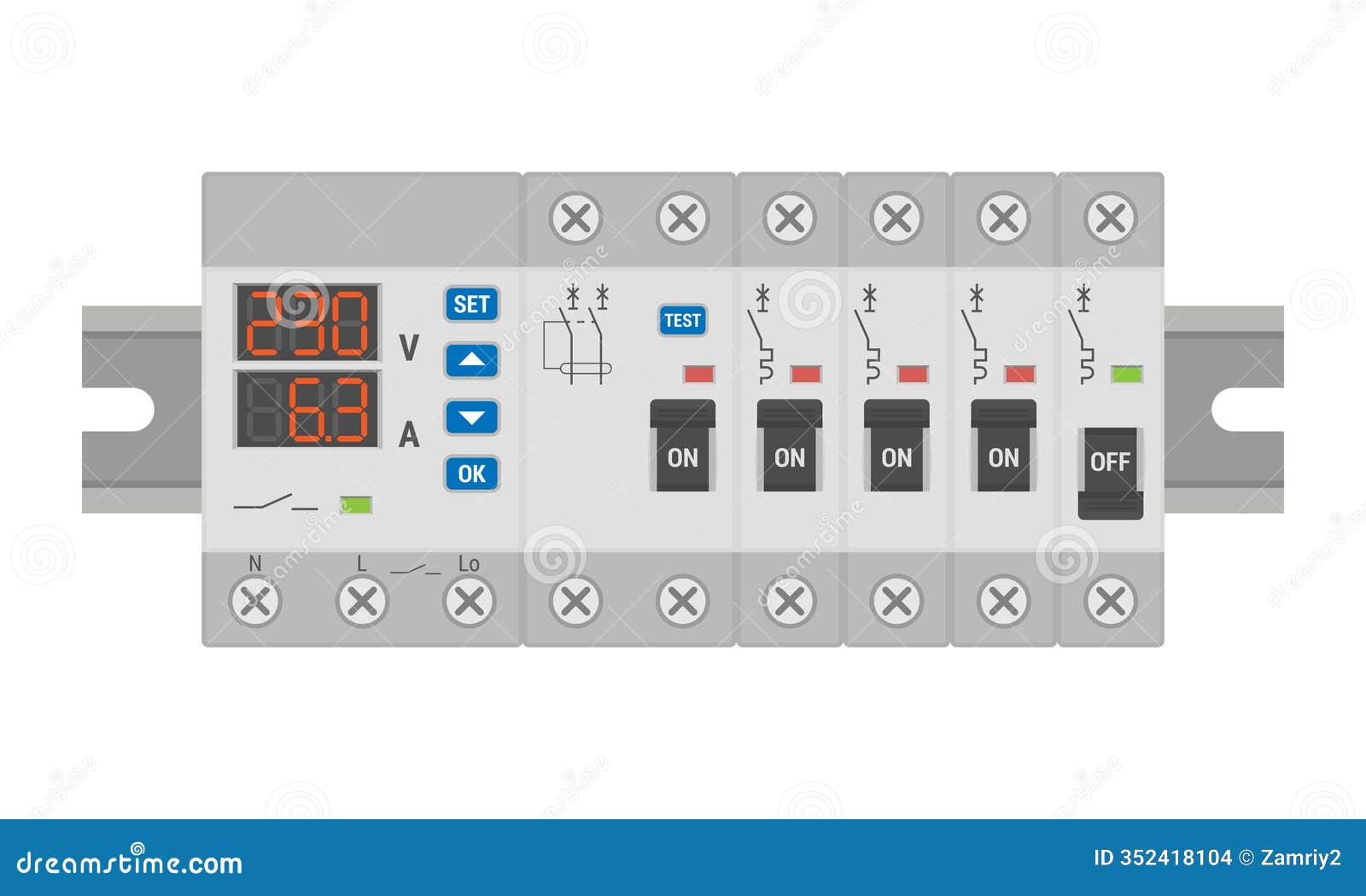 Electrical Control Panel with Electrical Components Mounted on a DIN ...