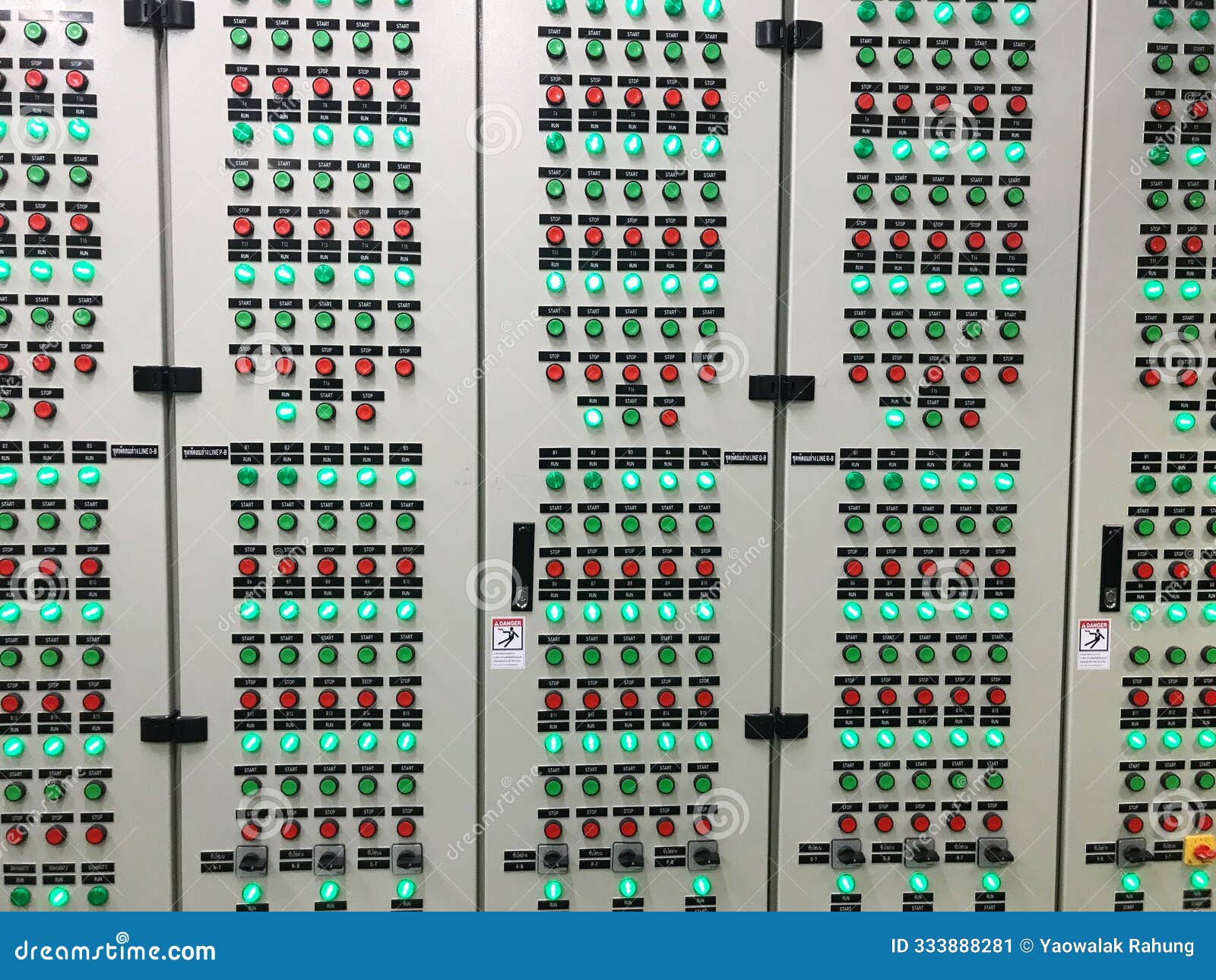 Electrical Control Panel with Red and Green Lights, Closeup of Photo ...