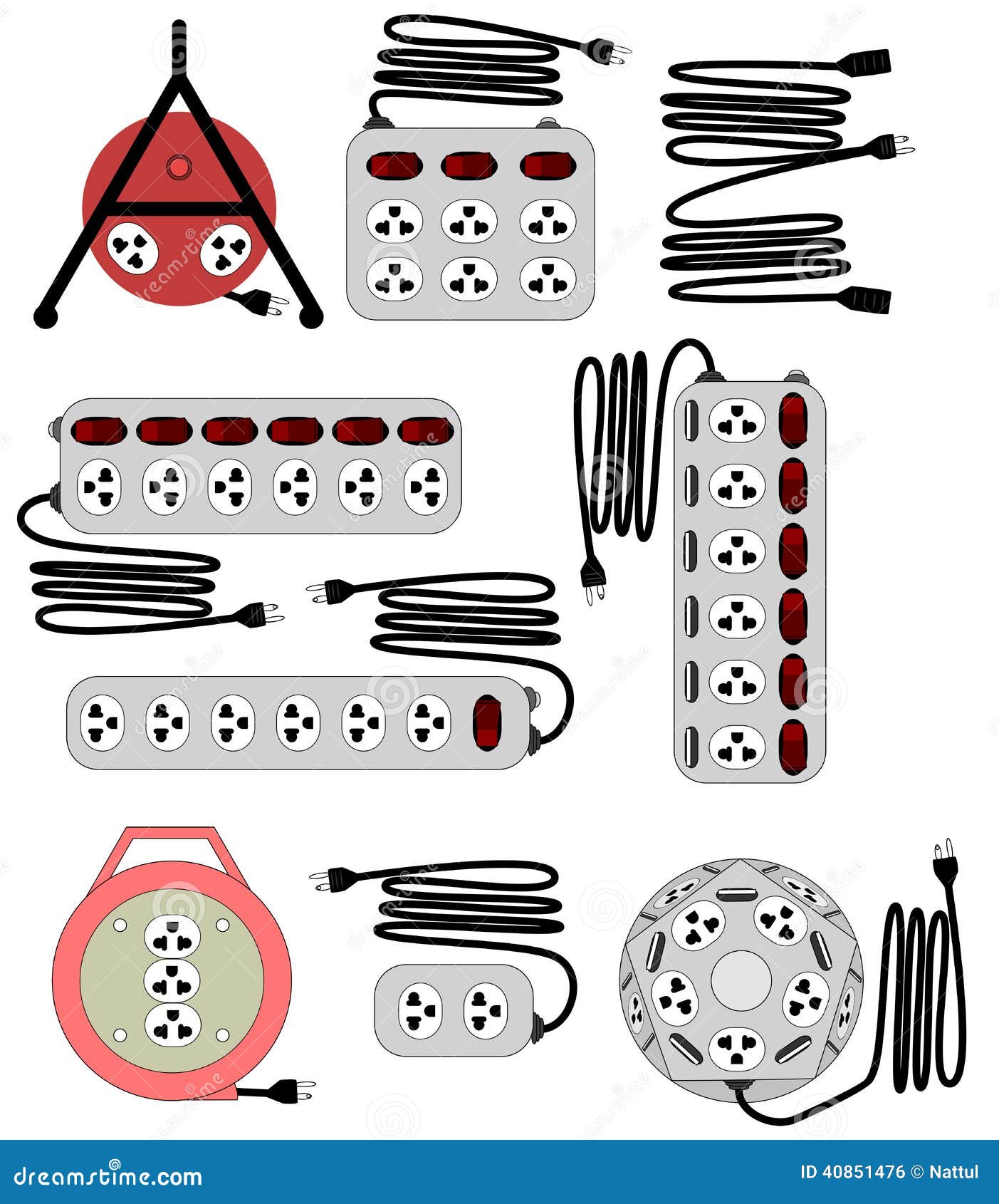 Electrical Cord and Socket Extension Vector Set Stock Vector ...