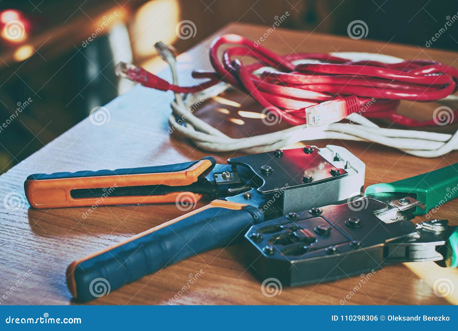 Electrical Crimp Tools and Wire on the Office Table in Sunlight Toned ...