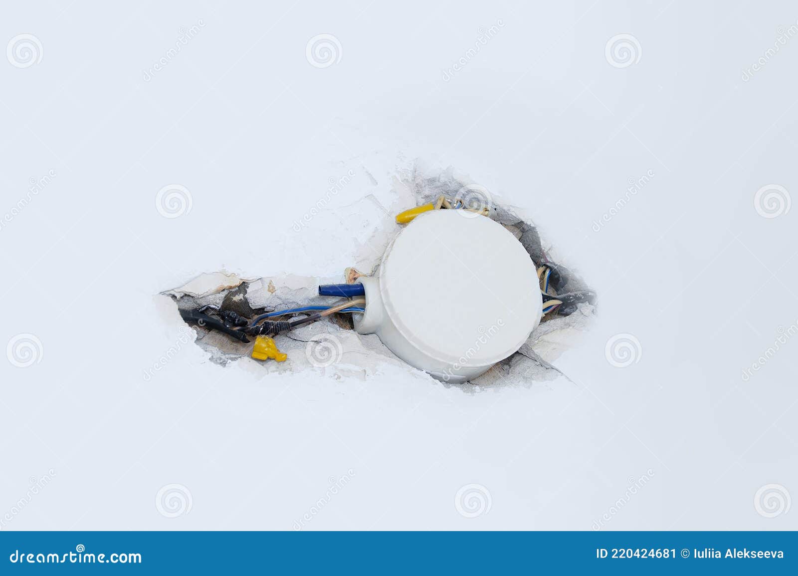 Electrical Damaged Wiring on White Wall Close-up Stock Image - Image of ...