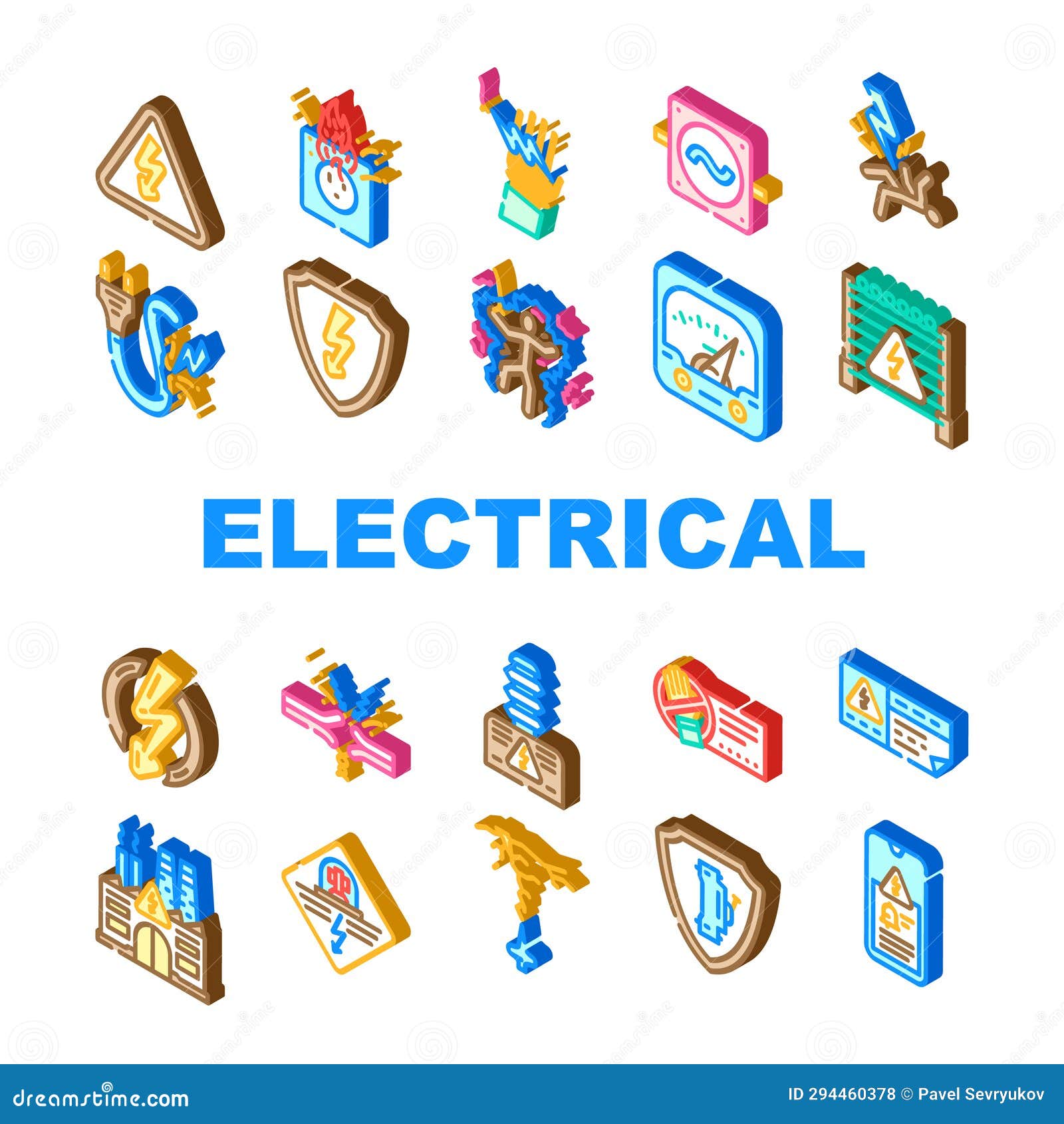 Electrical Danger Voltage Icons Set Vector Stock Vector - Illustration ...