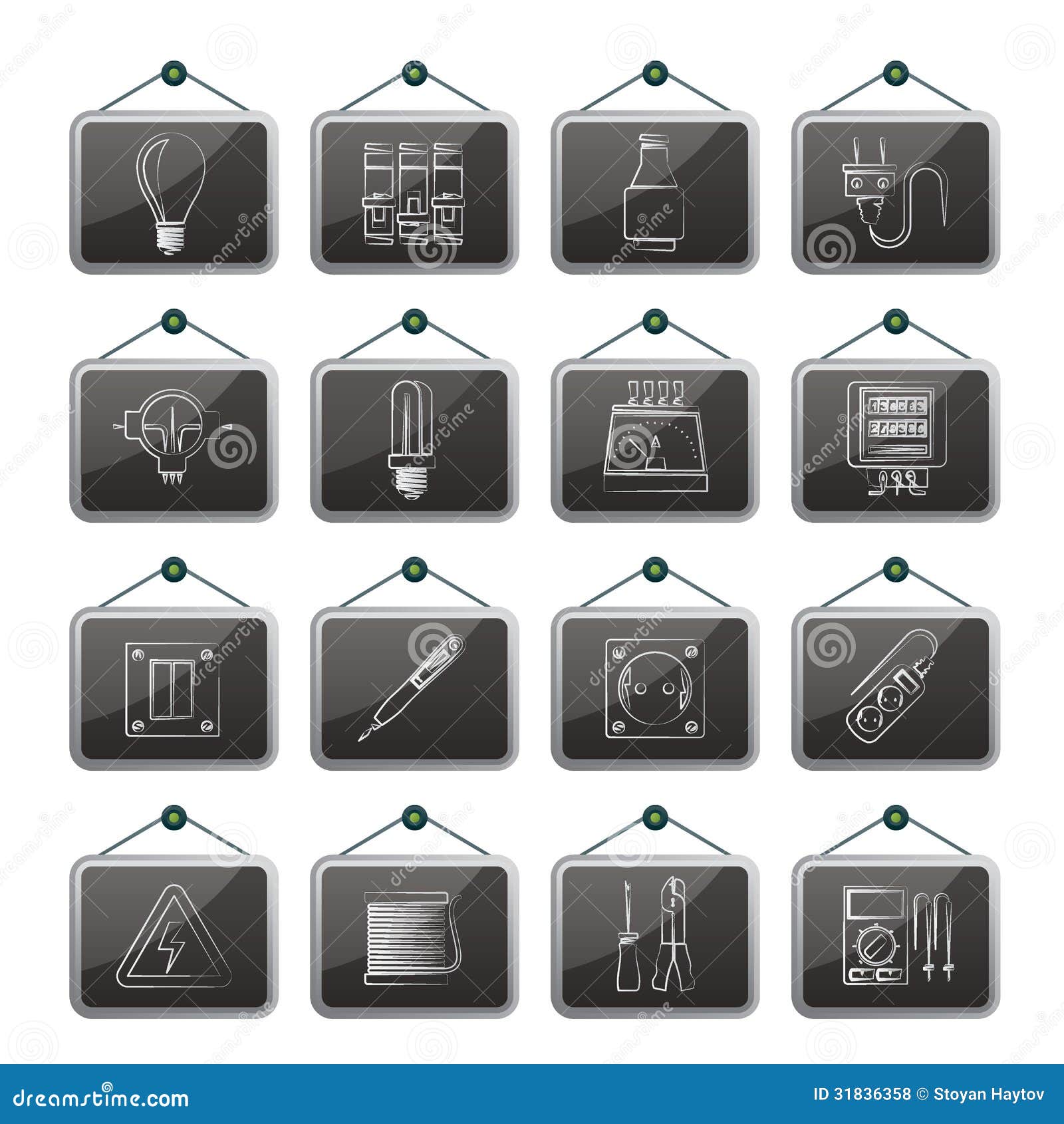 Electrical Devices and Equipment Icons Stock Vector - Illustration of ...
