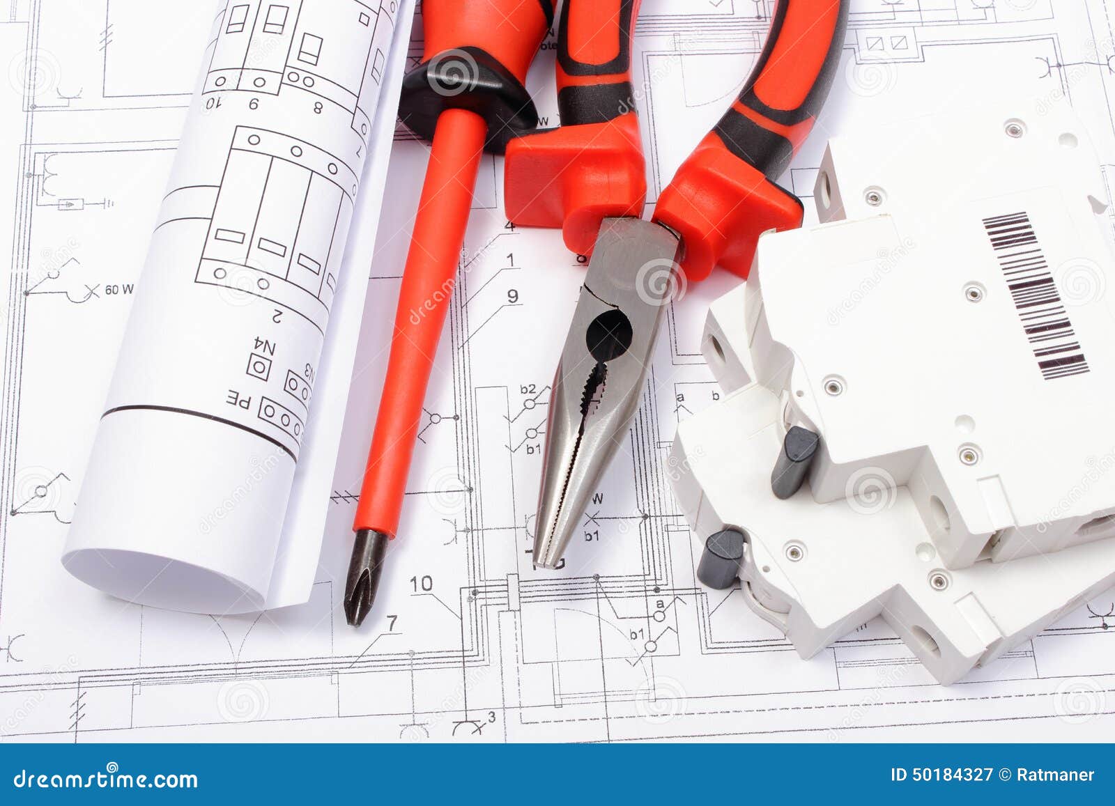 Electrical Diagrams, Electric Fuse and Work Tools on Drawing Stock ...