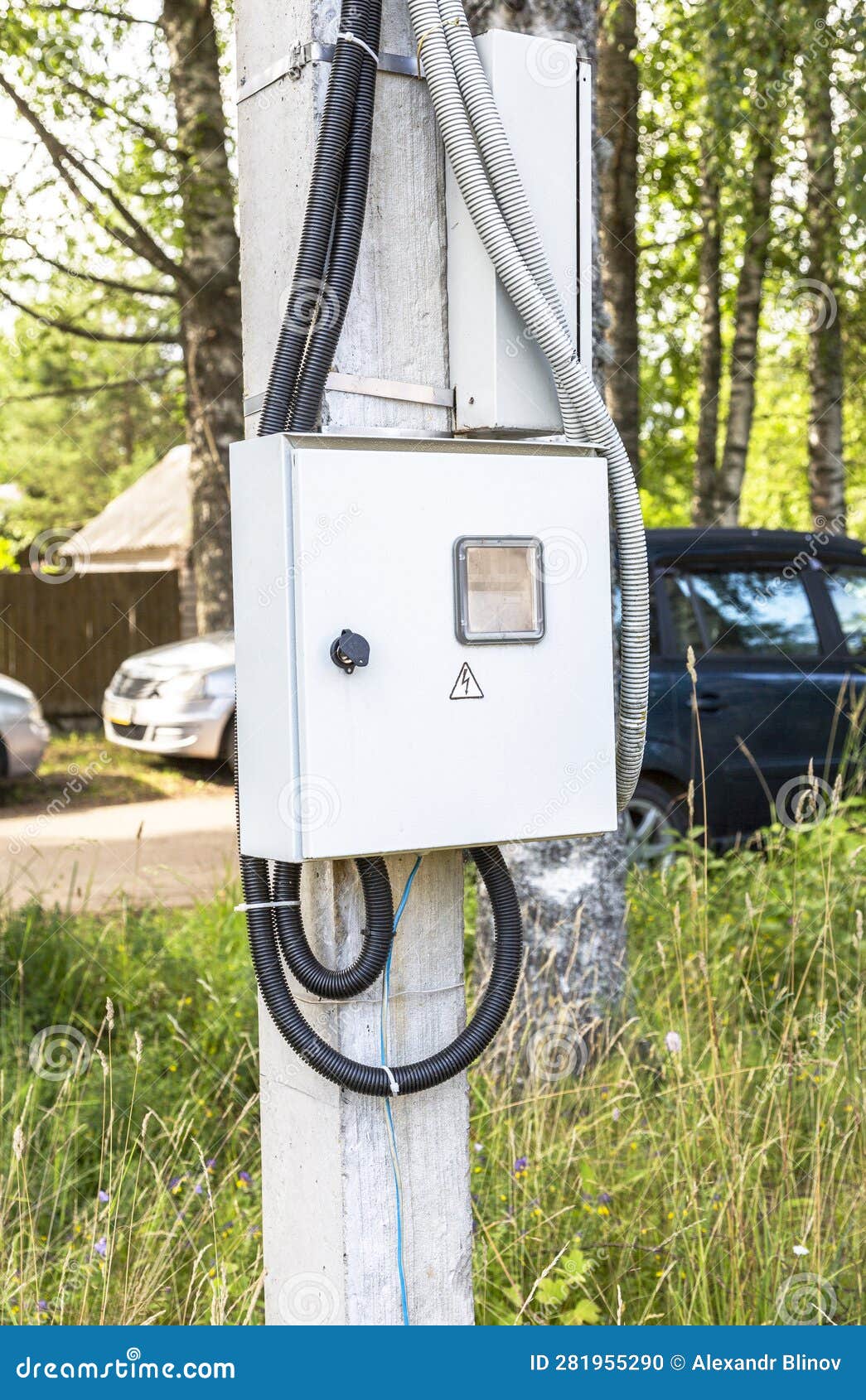 Electrical Distribution Board on a Power Line Support Stock Photo ...