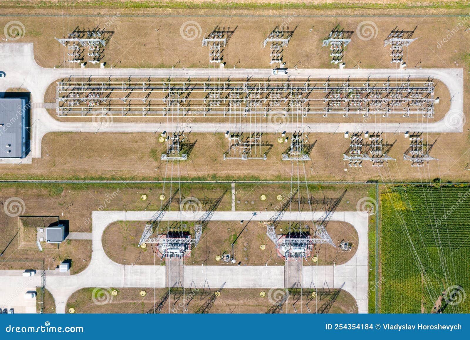 Electrical Distribution Substation, Power Lines, Aerial View Stock ...