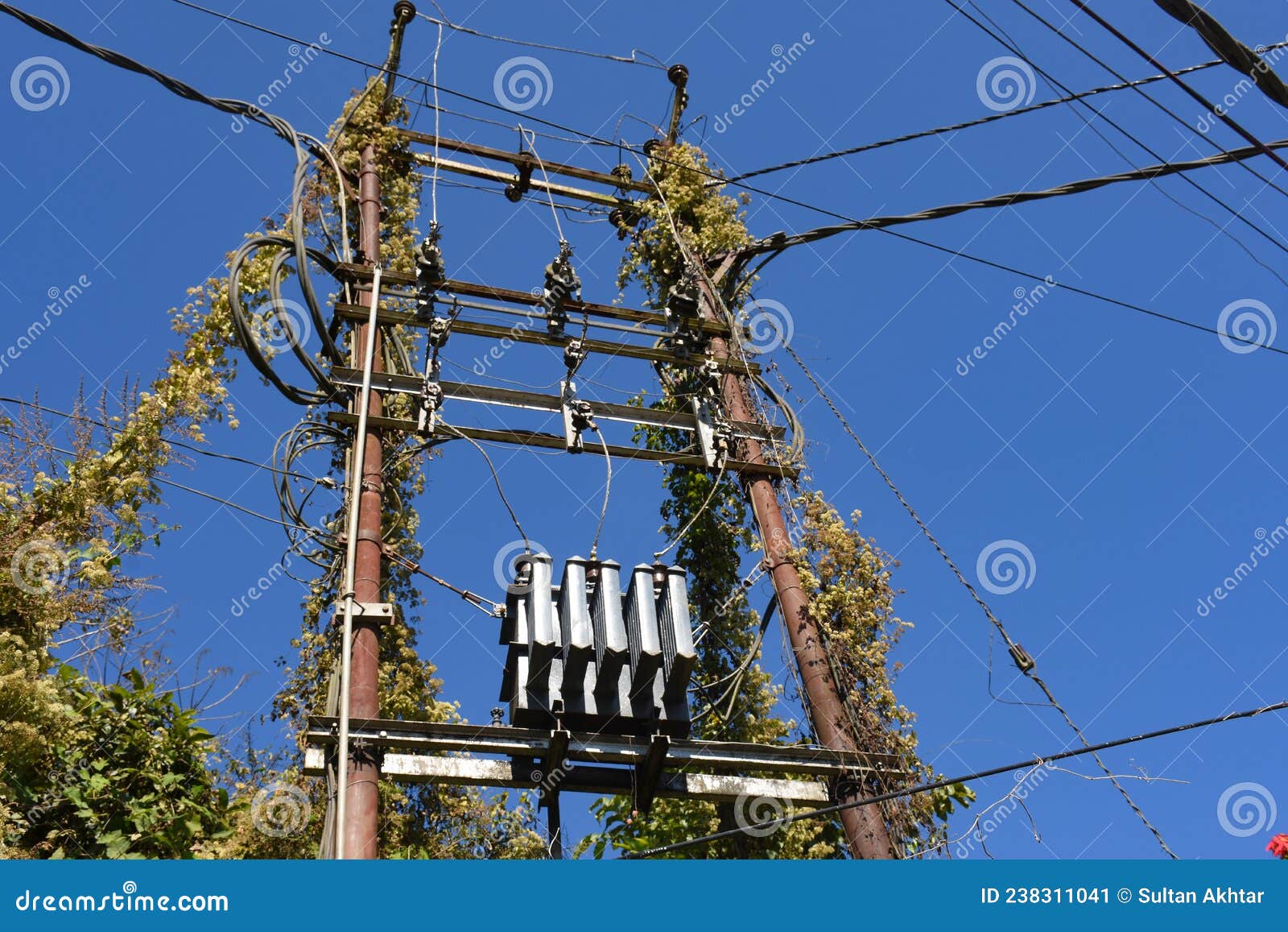 An Electrical Distribution Transformer with Cooling Fins Stock Image ...