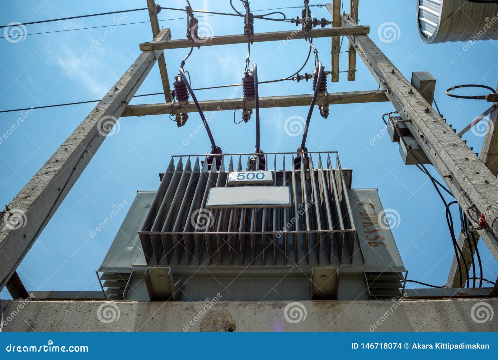 Electrical Distribution Transformer with High Voltage Cables and ...