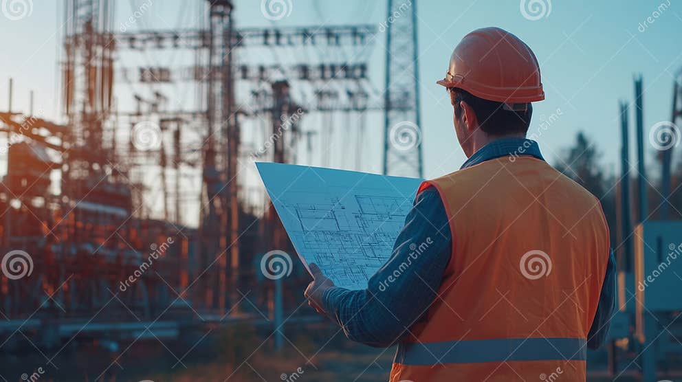 An Electrical Engineer Analyzing and Utilizing Blueprints at a Power ...