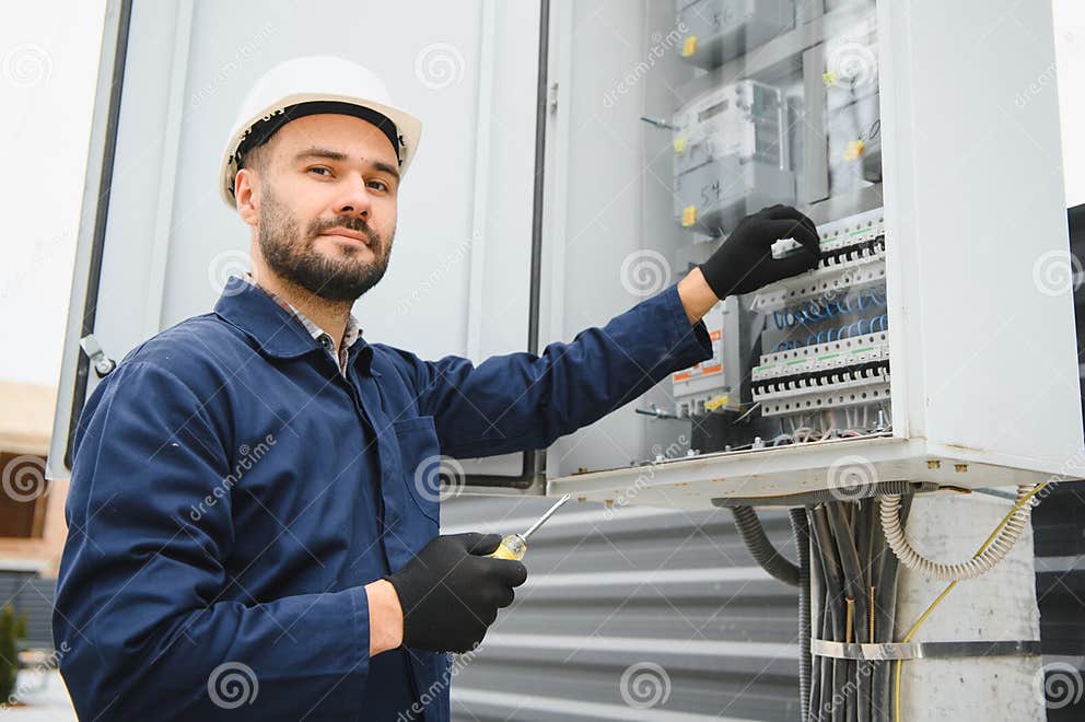 Electrical Engineer Approving Power Distribution Box Installation on Site Stock Image - Image of ...