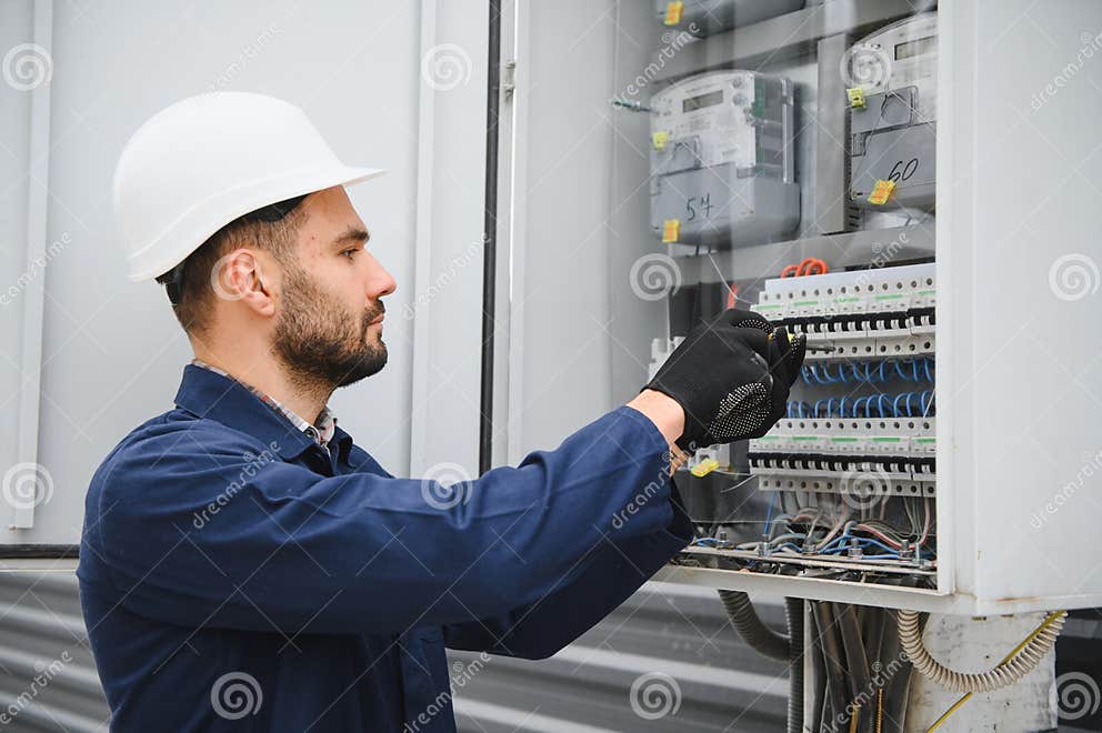 Electrical Engineer Approving Power Distribution Box Installation on ...