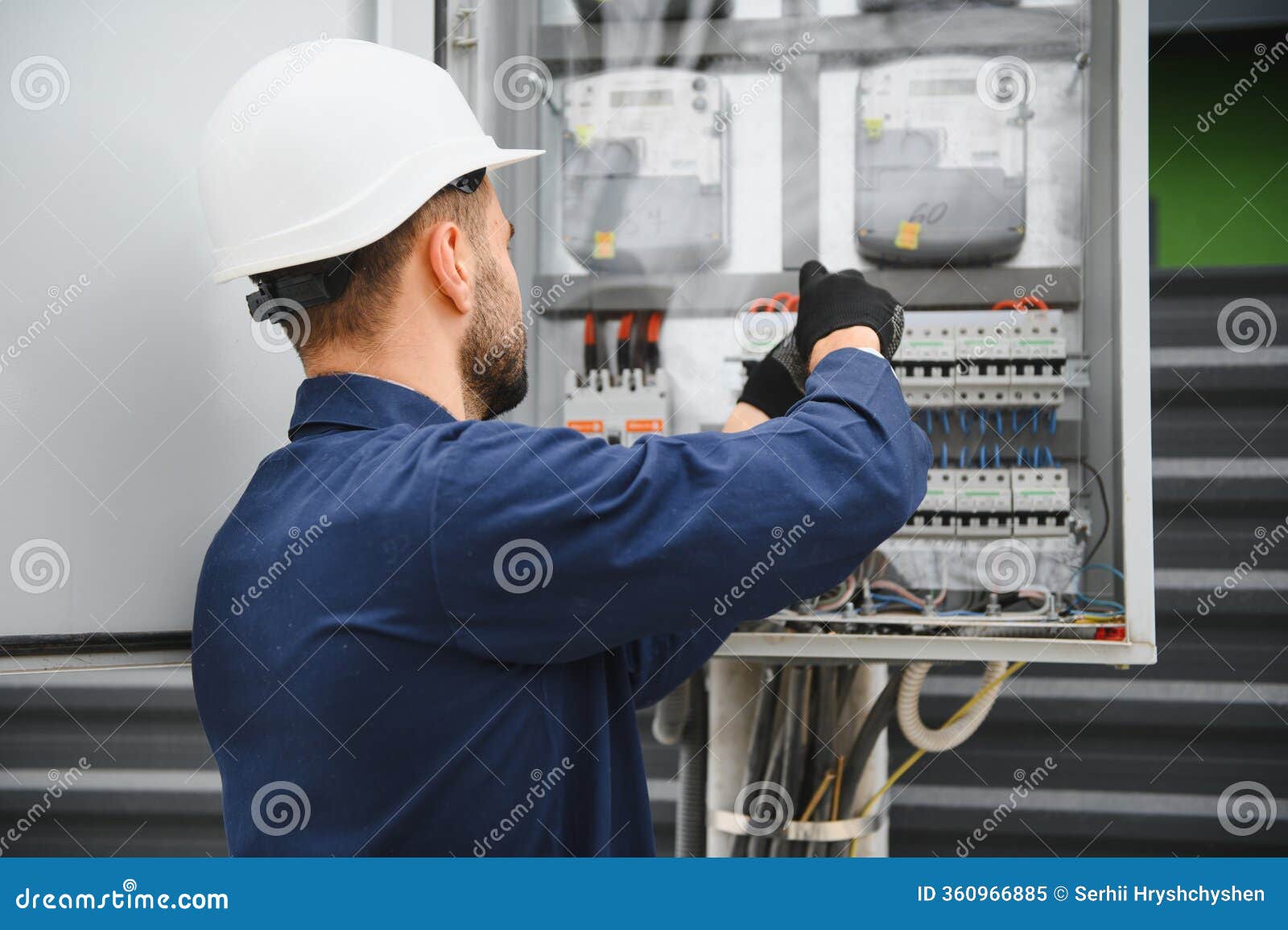 Electrical Engineer Approving Power Distribution Box Installation on ...