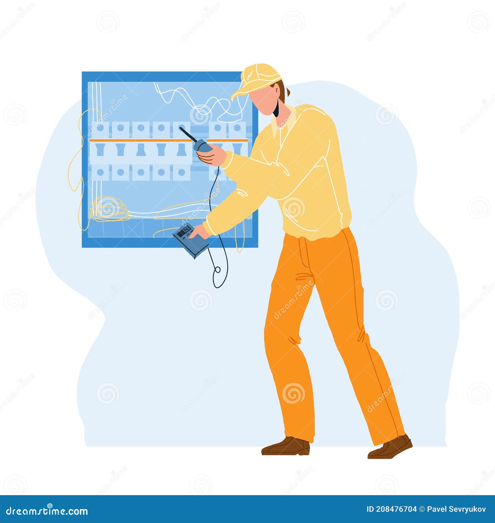 Vector Of An Electrician Installing A Lamp | CartoonDealer.com #208830930
