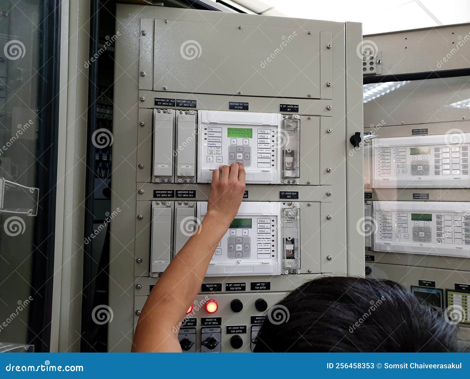The Electrical Engineer Checking the Electrical Current Measurement at ...