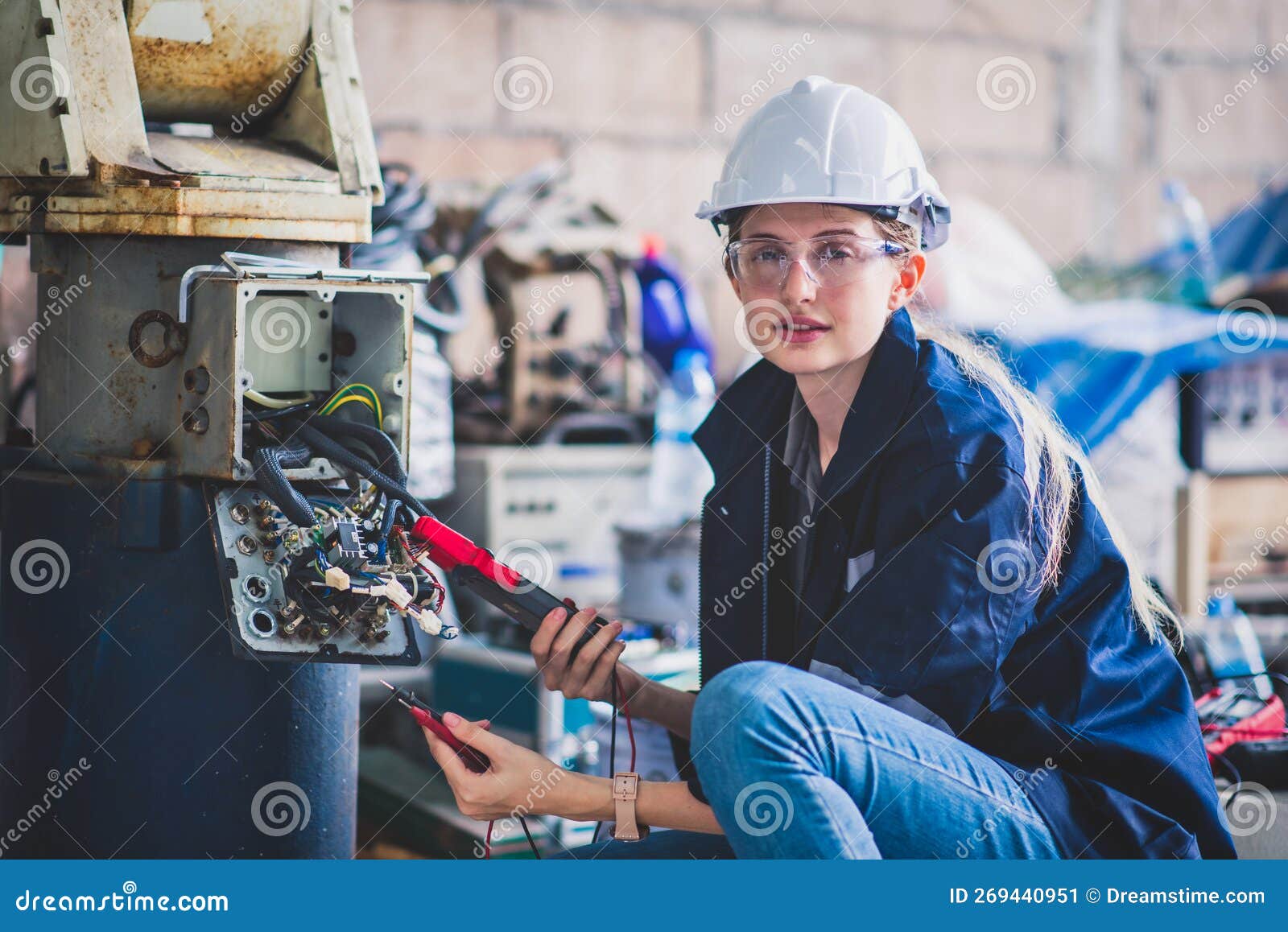 Electrical Engineer Work Tester Measuring Voltage and Current of Power ...
