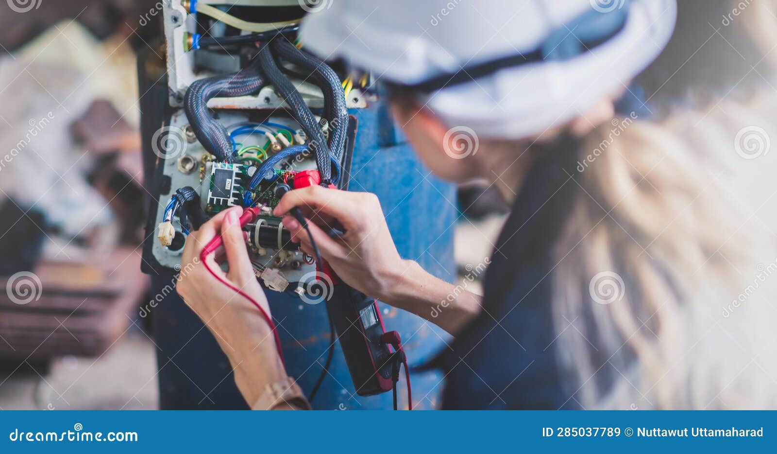 Electrical Engineer Checking Power Distribution Cabinet in the Control ...