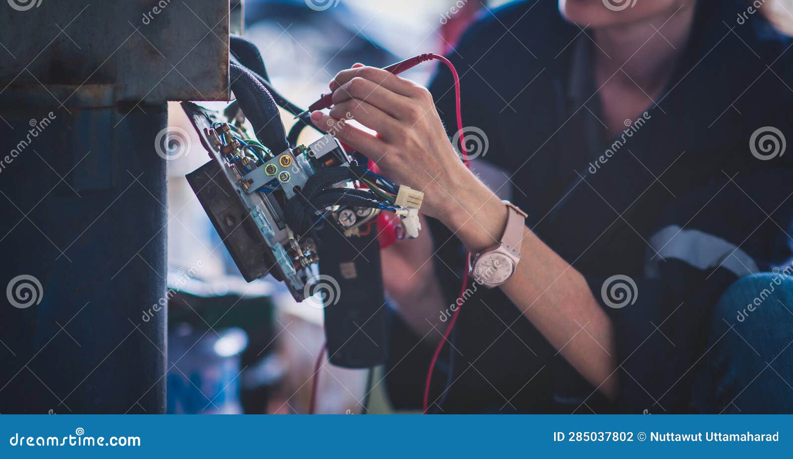 Electrical Engineer Checking Power Distribution Cabinet in the Control ...