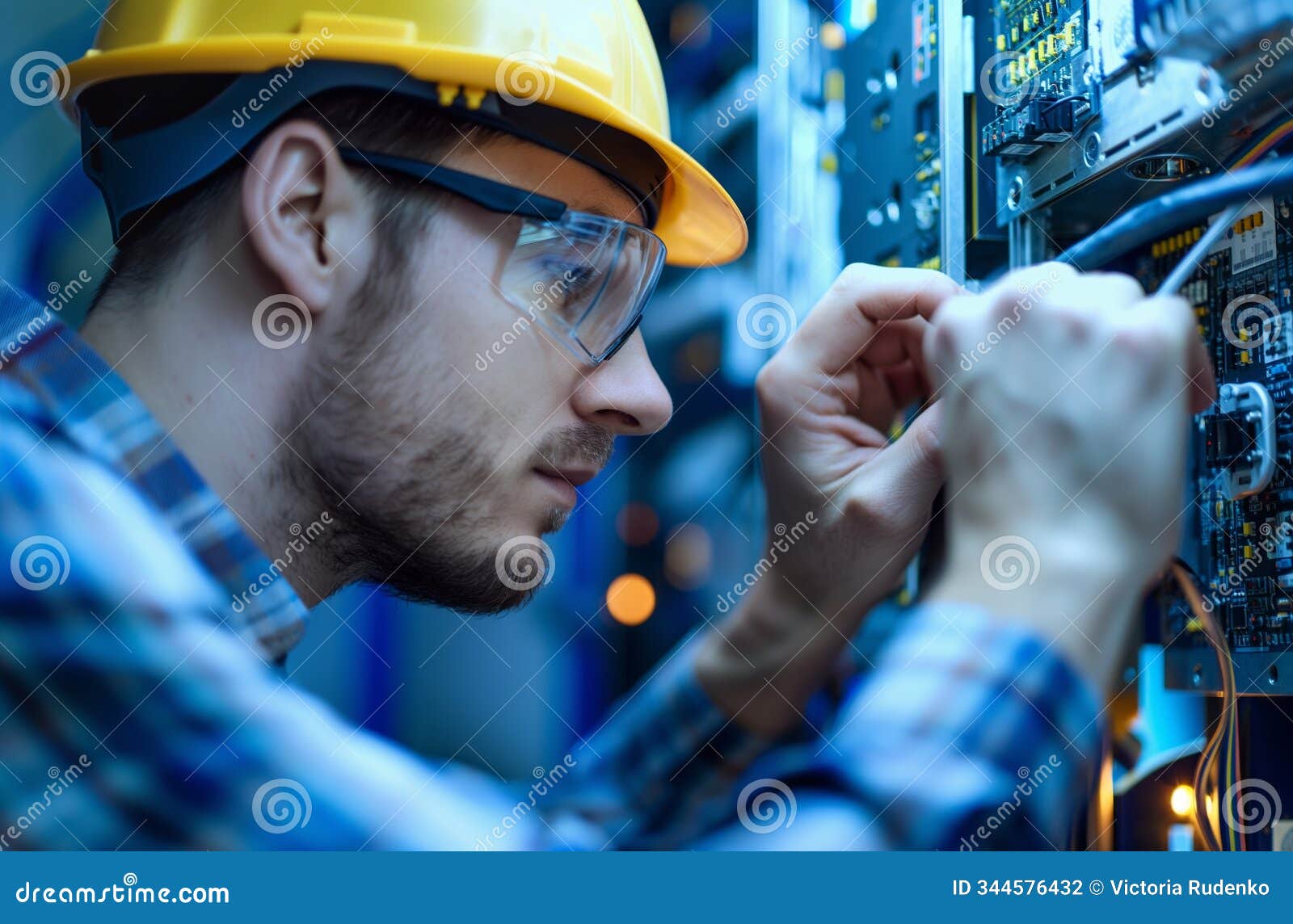 Electrical Engineer Connecting Wires of Server Rack in Data Center ...