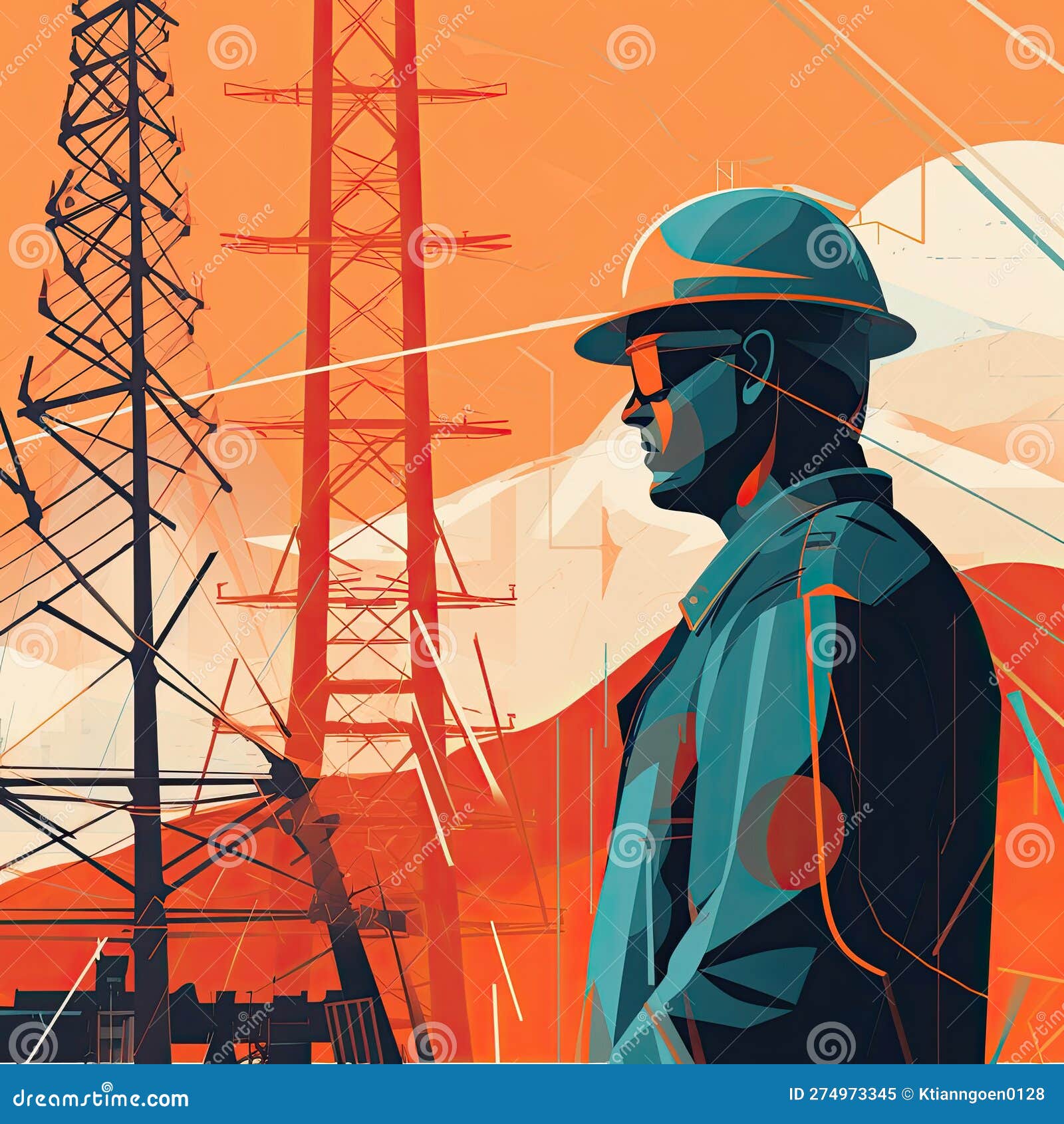 An Electrical Engineer Inspecting a Large Electrical Transmission Tower ...