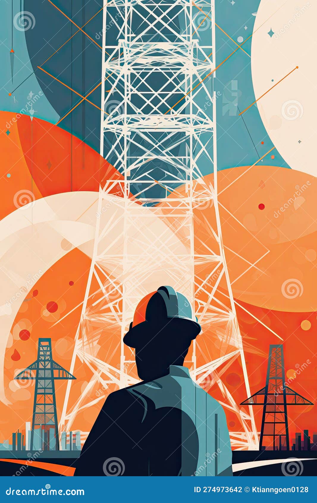 An Electrical Engineer Inspecting a Large Electrical Transmission Tower ...