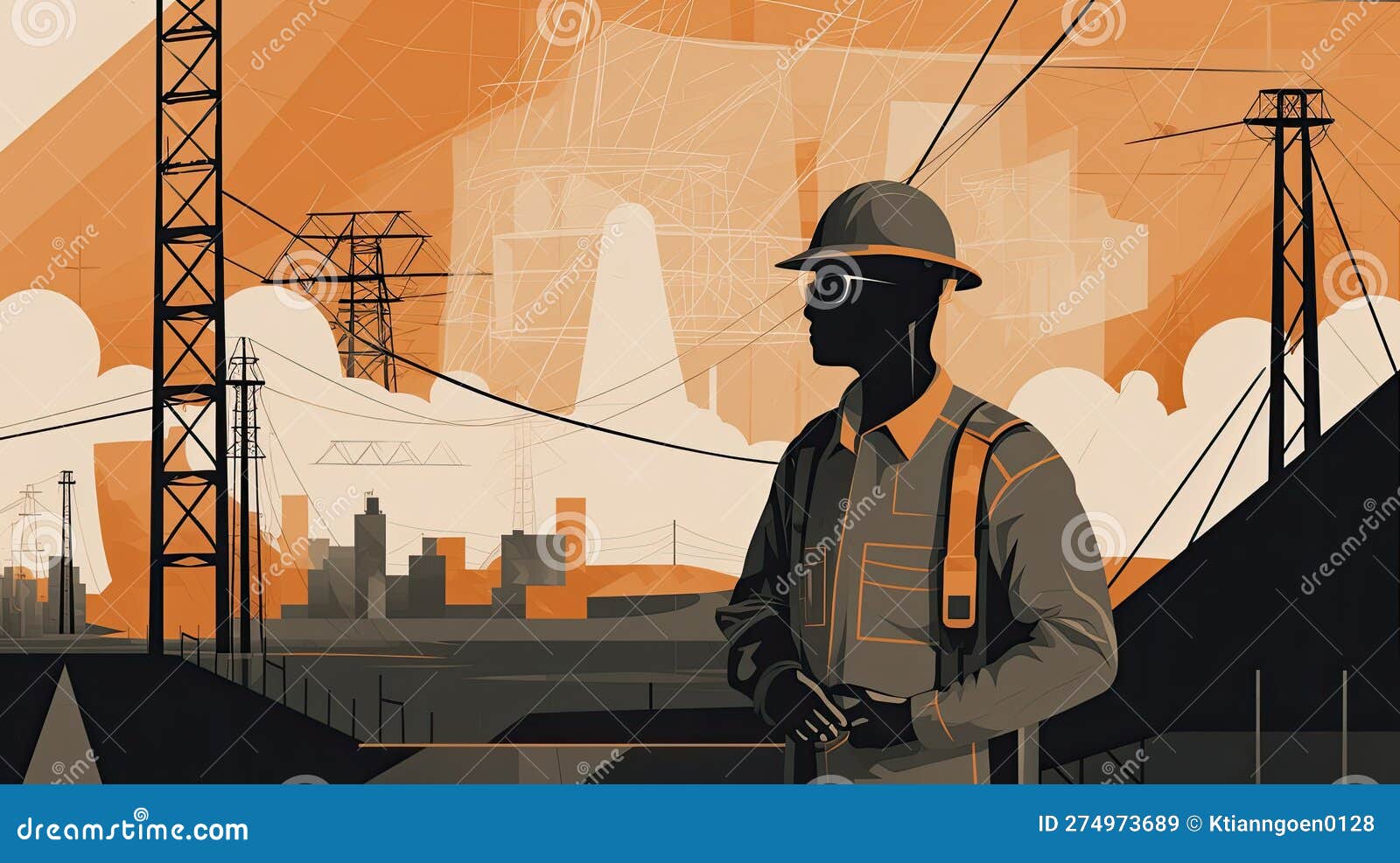 An Electrical Engineer Inspecting a Large Electrical Transmission Tower ...