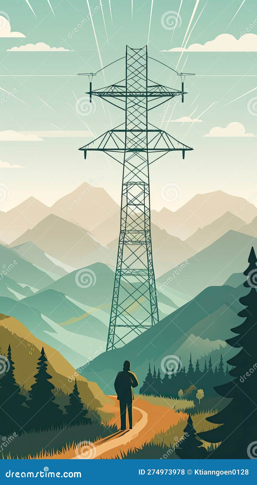 An Electrical Engineer Inspecting a Large Electrical Transmission Tower ...