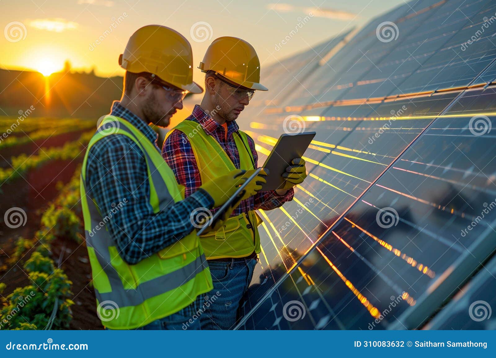 Electrical Engineer Inspecting Solar Farm Panel System. Stock ...